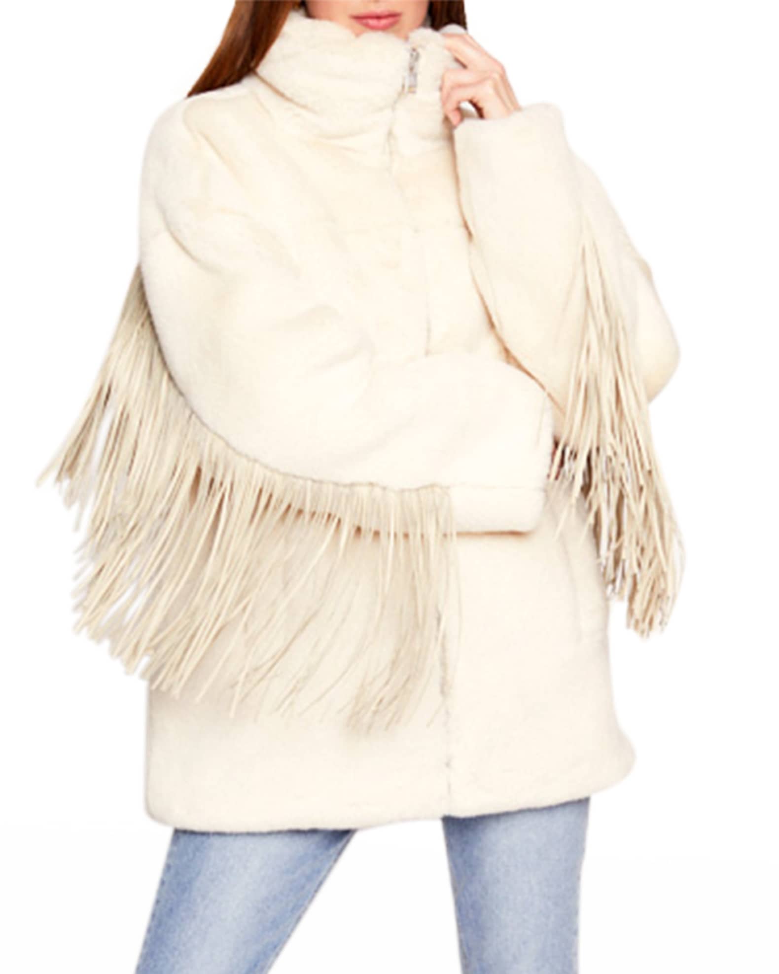 Blue Revival Moonlight Spell Vegan Fur Jacket with Faux Leather Fringe ...