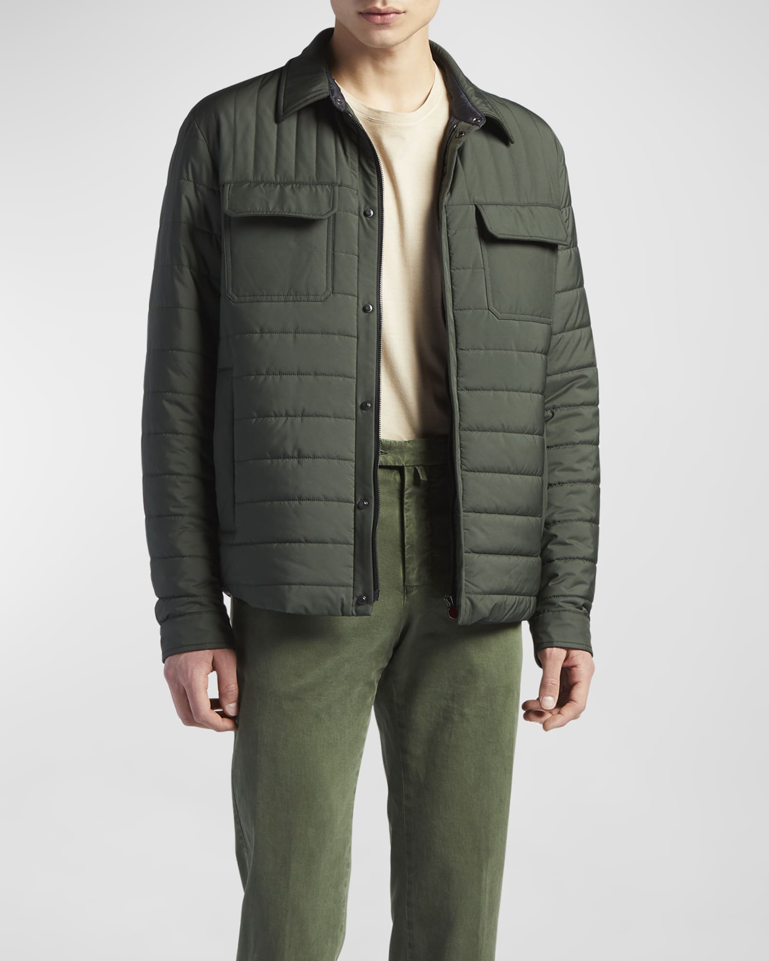 Kiton Men's Quilted Zip Overshirt | Neiman Marcus