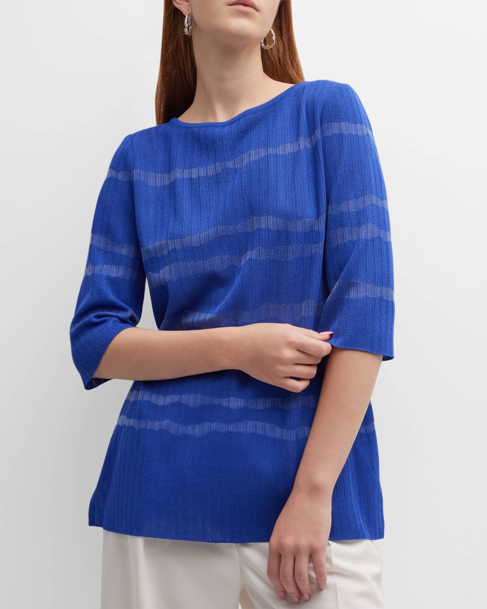 Misook Shimmer Striped Knit Tunic | Neiman Marcus