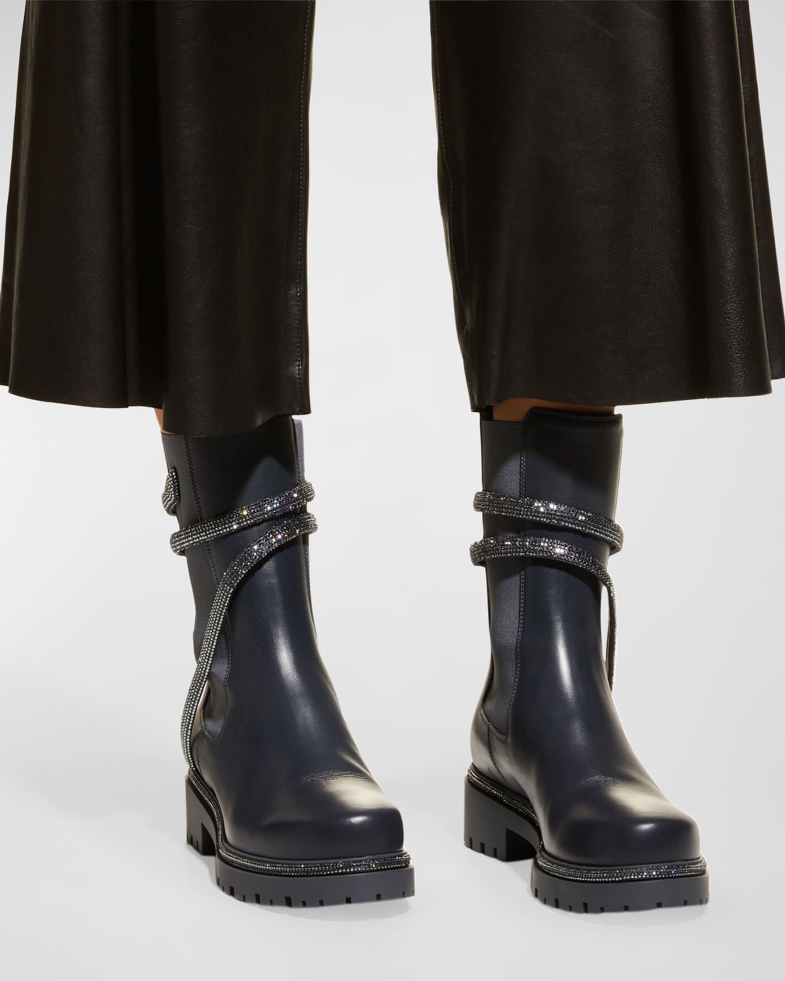 Rene Caovilla Calfskin Snake-Wrap Chelsea Boots | Neiman Marcus