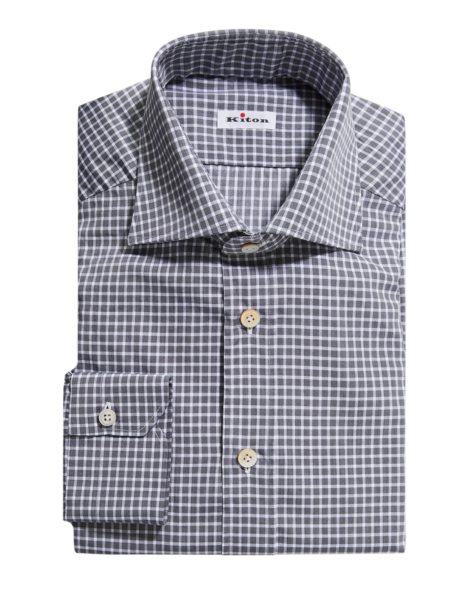 Kiton Men's Graph Check Dress Shirt | Neiman Marcus