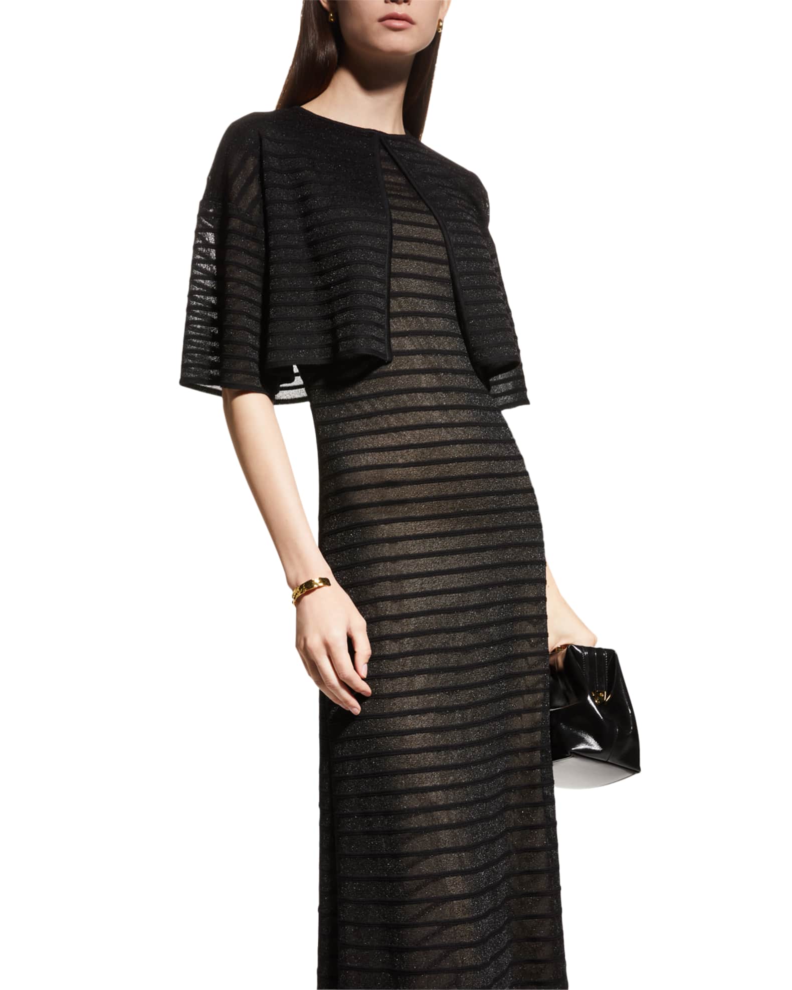 St. John Metallic Striped Sheer Knit Crop Jacket | Neiman Marcus