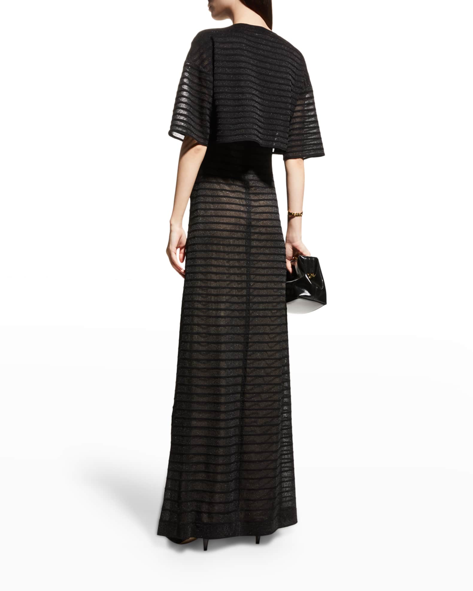 St. John Metallic Striped Sheer Knit Crop Jacket | Neiman Marcus