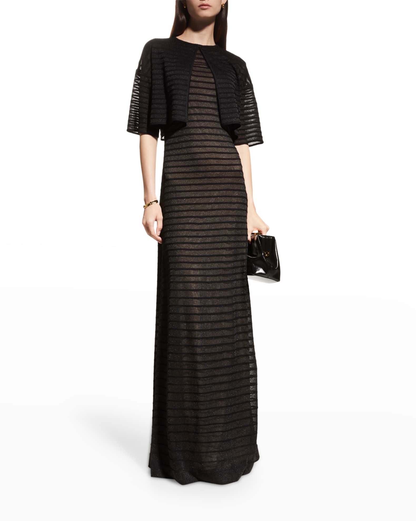 St. John Metallic Striped Sheer Knit Crop Jacket | Neiman Marcus