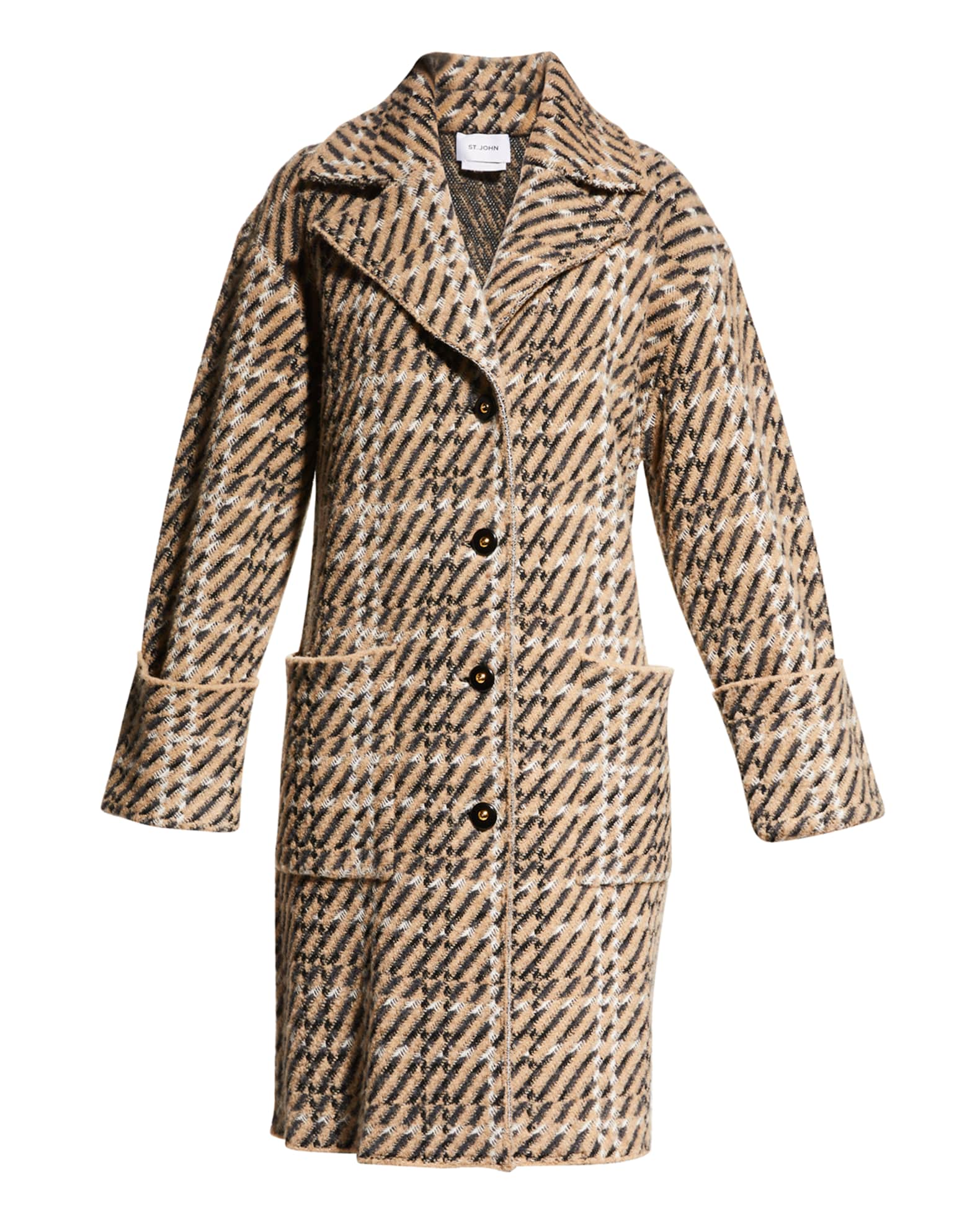 St. John Broken Diagonal Check Wool Coat | Neiman Marcus