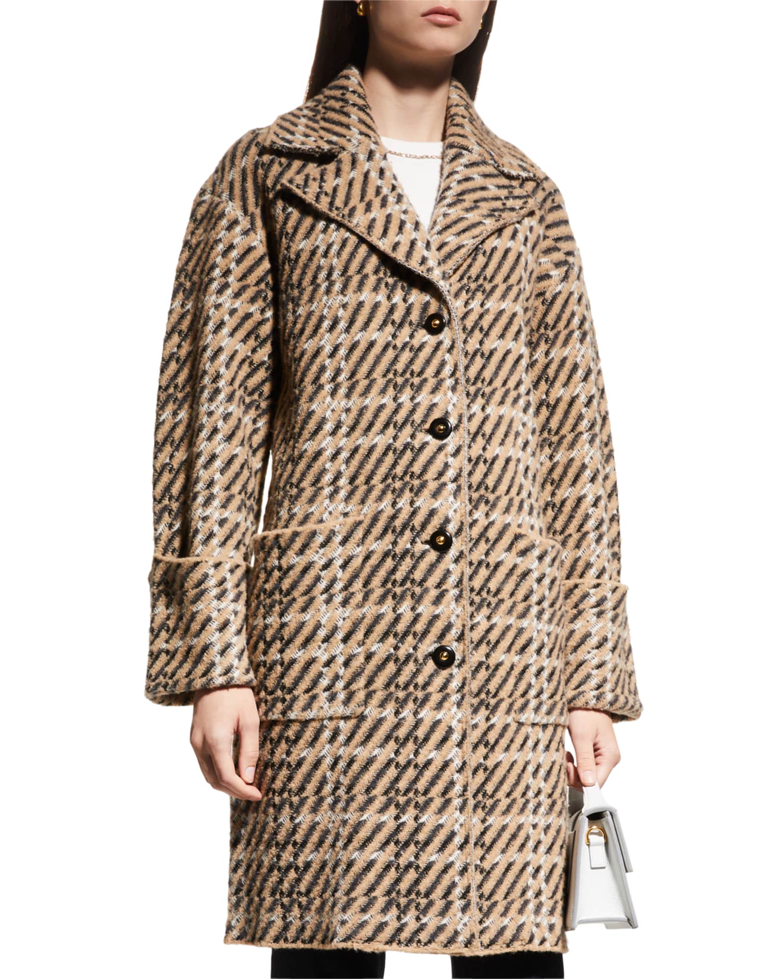 St. John Broken Diagonal Check Wool Coat | Neiman Marcus