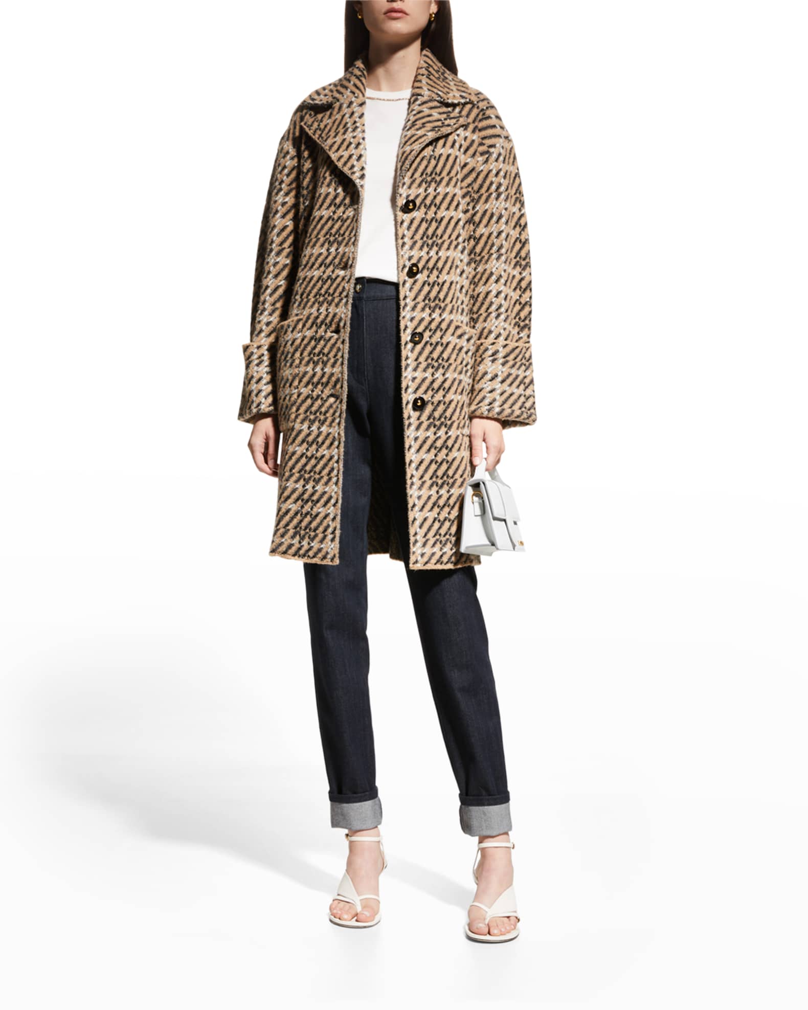St. John Broken Diagonal Check Wool Coat | Neiman Marcus