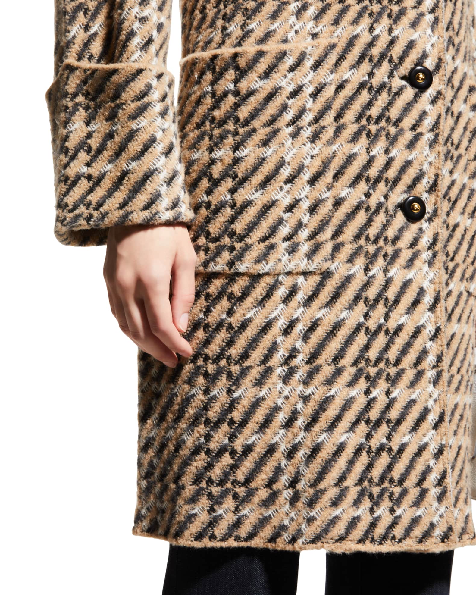 St. John Broken Diagonal Check Wool Coat | Neiman Marcus