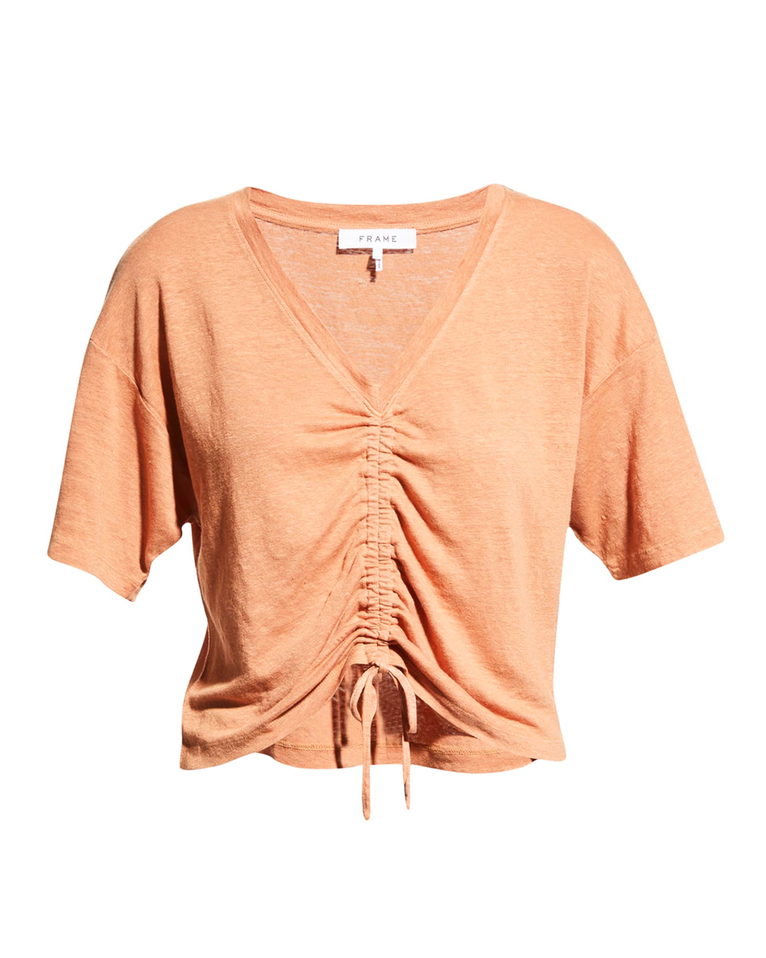 FRAME Organic Linen Front Cinched Tee | Neiman Marcus