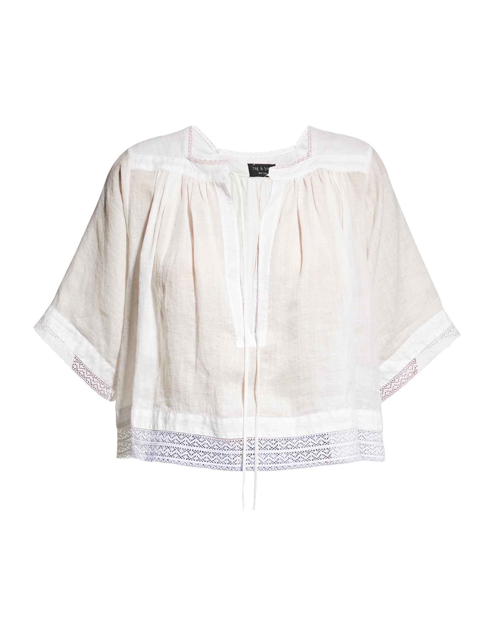 Rag & Bone Charlotte Pleated Linen Lace Top | Neiman Marcus