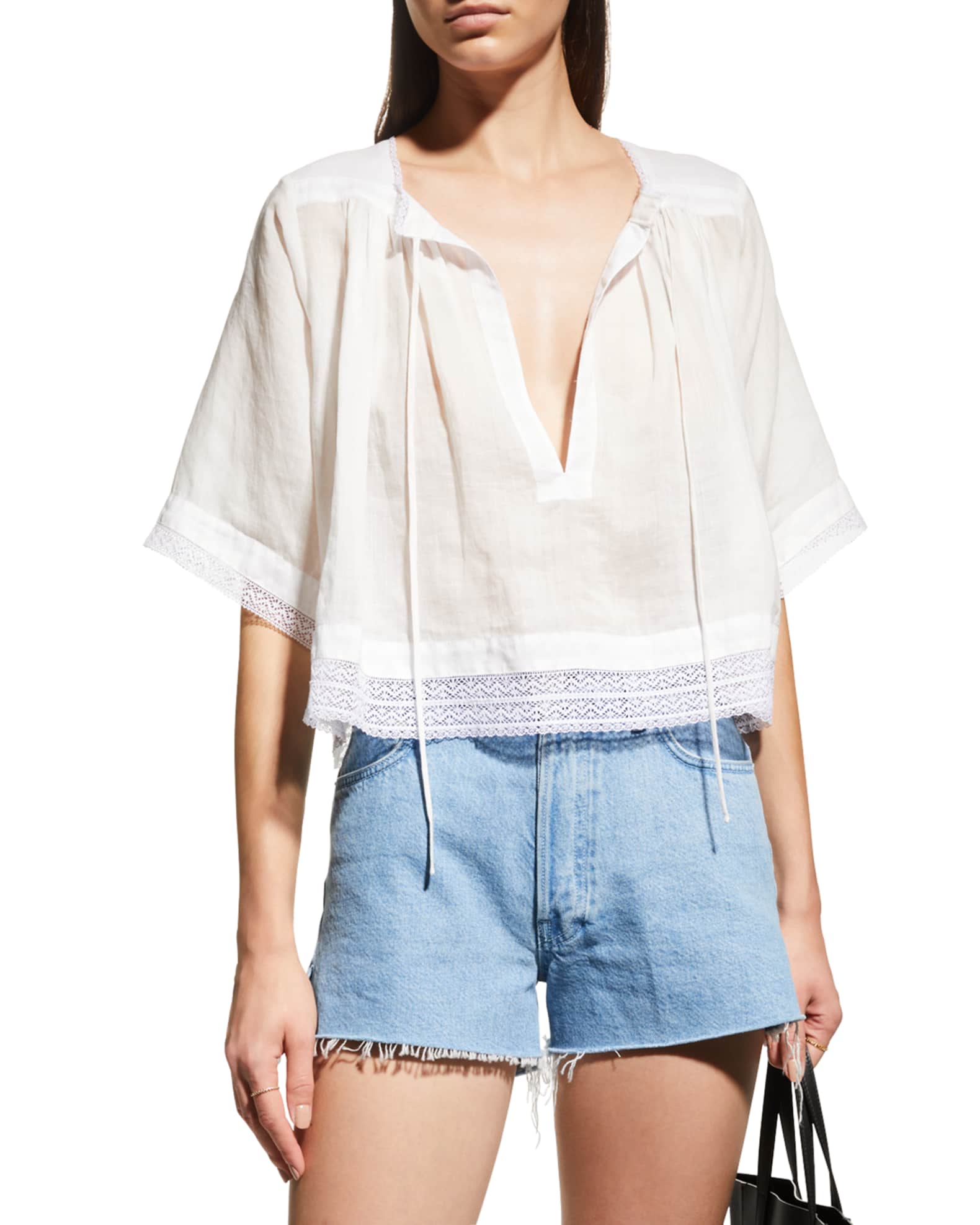 Rag & Bone Charlotte Pleated Linen Lace Top | Neiman Marcus