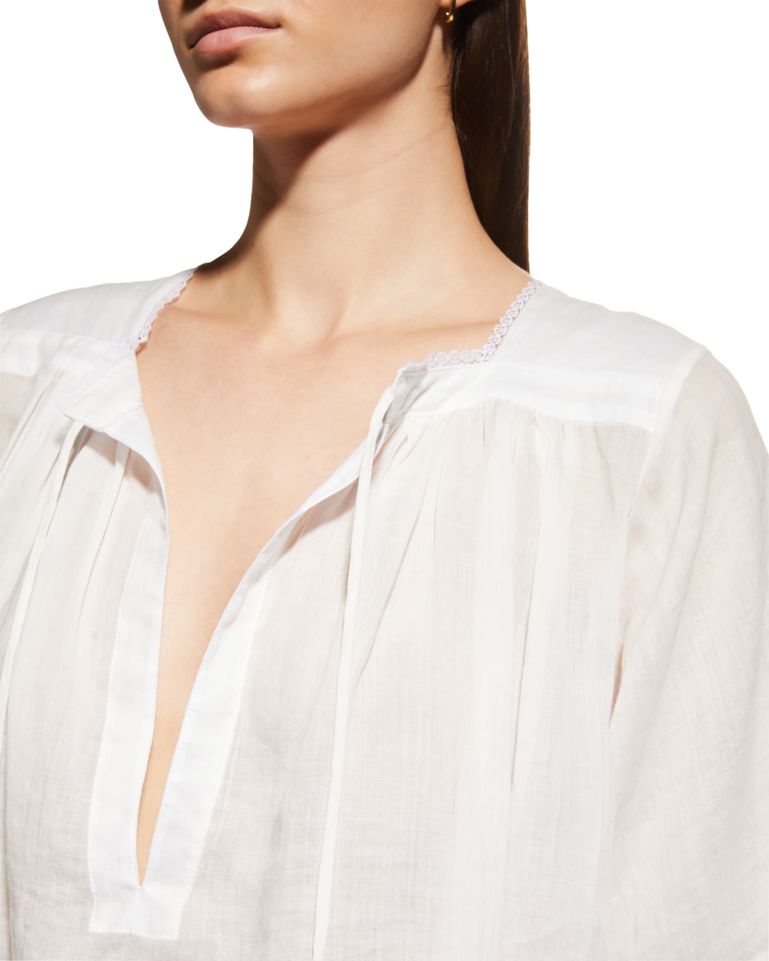 Rag & Bone Charlotte Pleated Linen Lace Top | Neiman Marcus