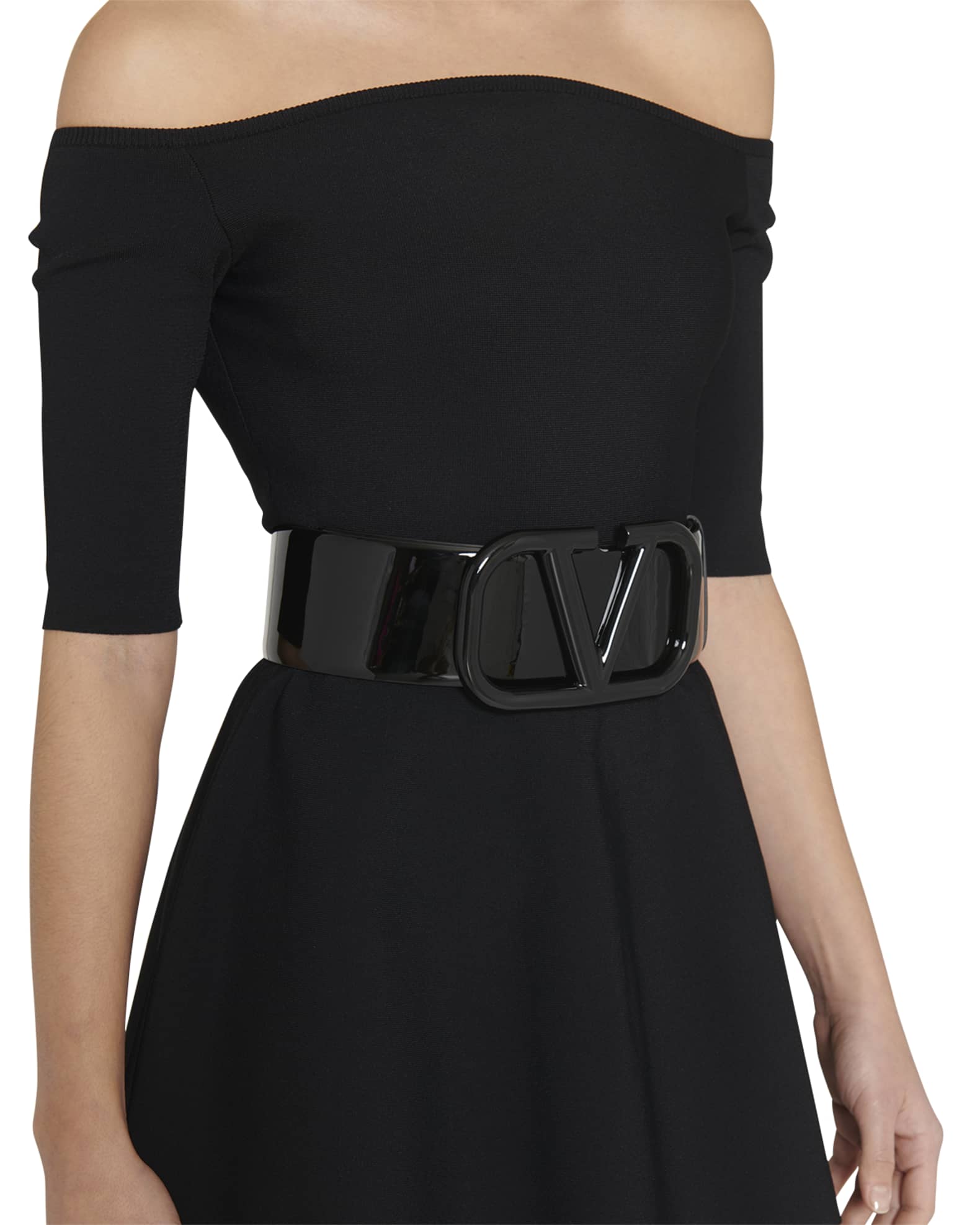 Valentino Garavani V Logo Wide Patent Leather Belt | Neiman Marcus