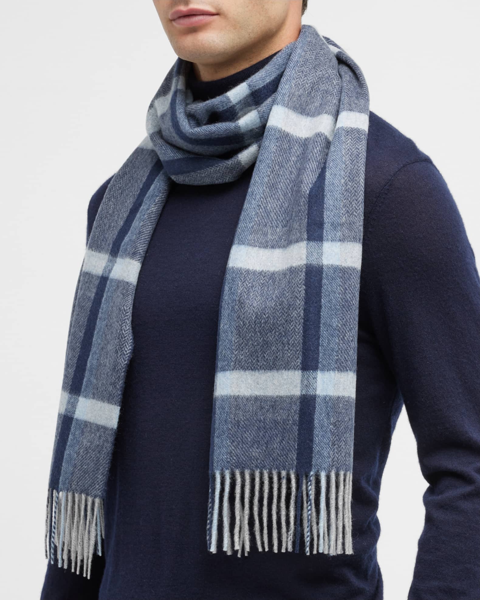 Neiman Marcus Men's Windowpane Plaid Cashmere Scarf | Neiman Marcus