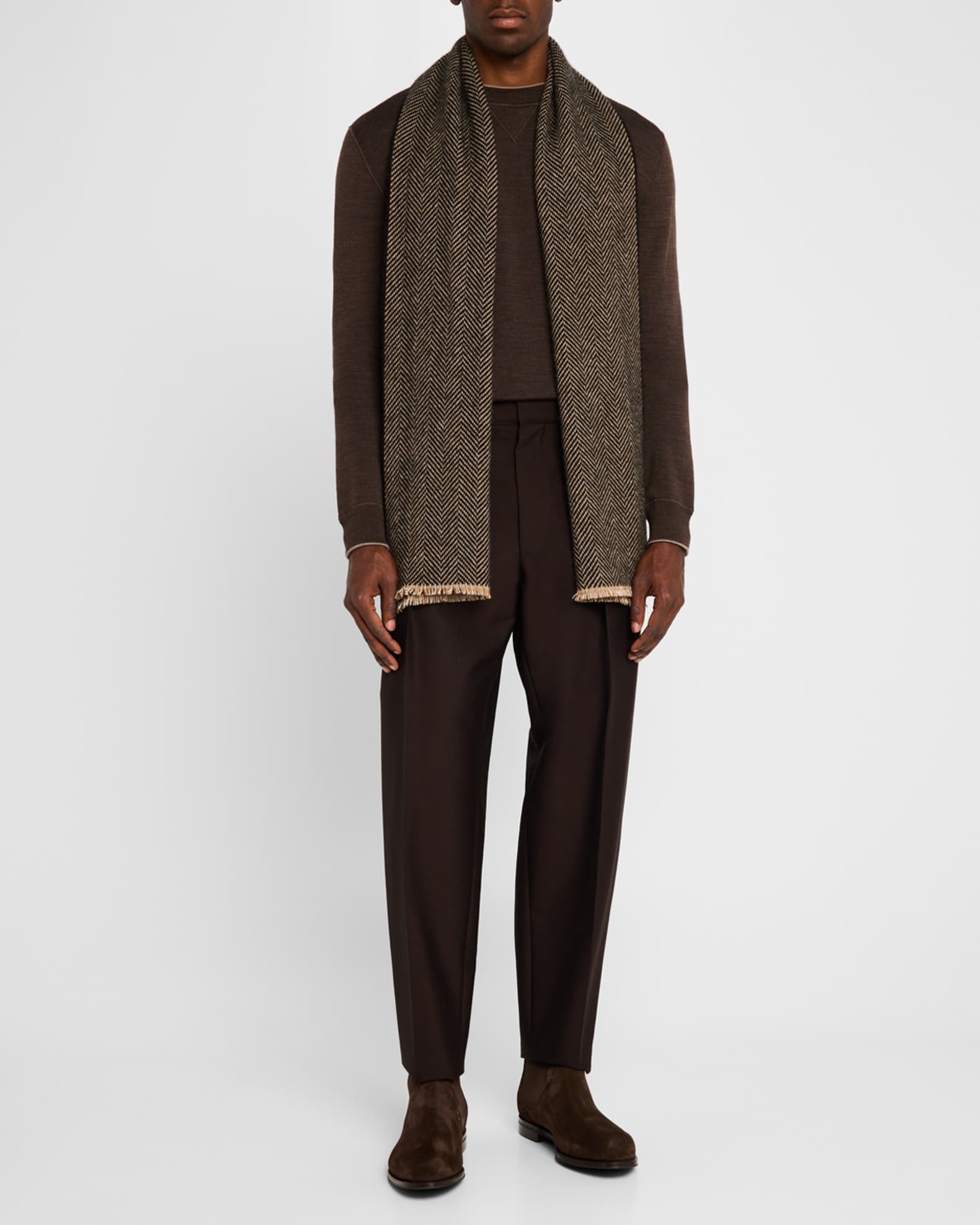 Neiman Marcus Men's Herringbone Cashmere Scarf | Neiman Marcus
