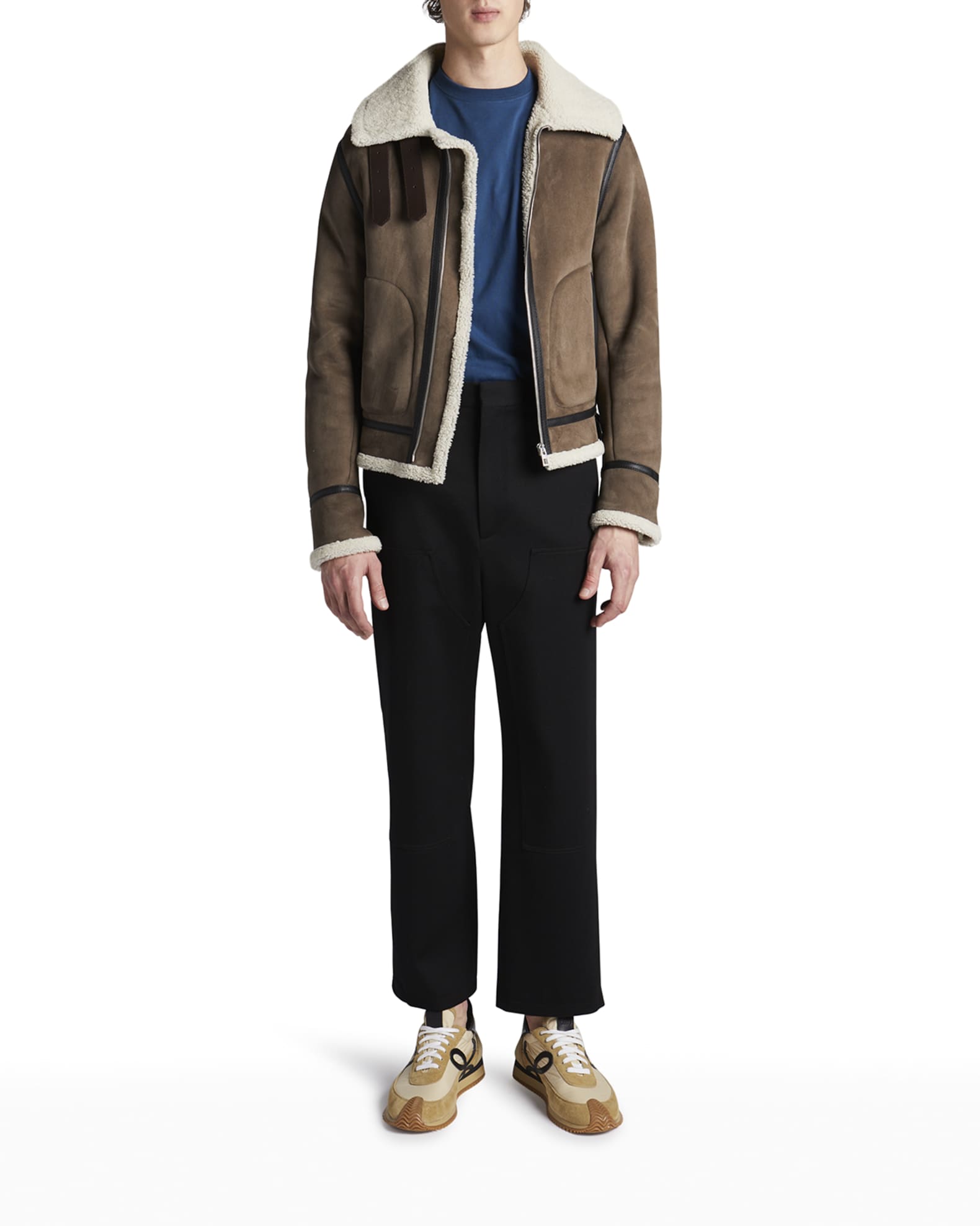 Loewe Men's Shearling Multi-Buckle Aviator Jacket | Neiman Marcus