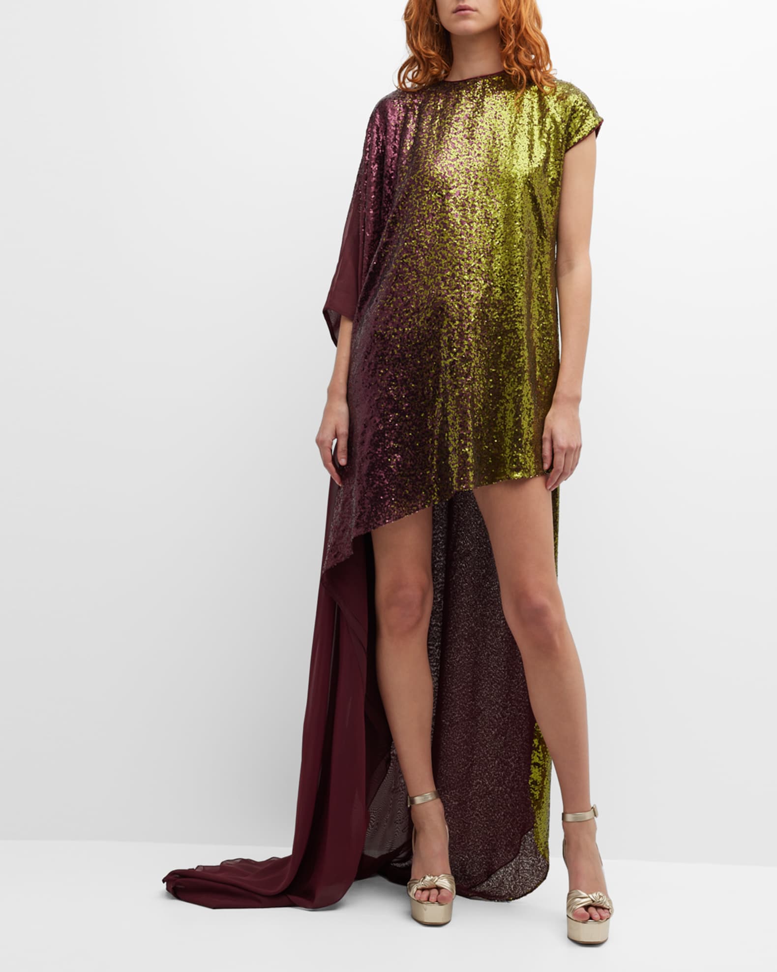 Halpern Degrade Sequin Mini Cape Dress | Neiman Marcus