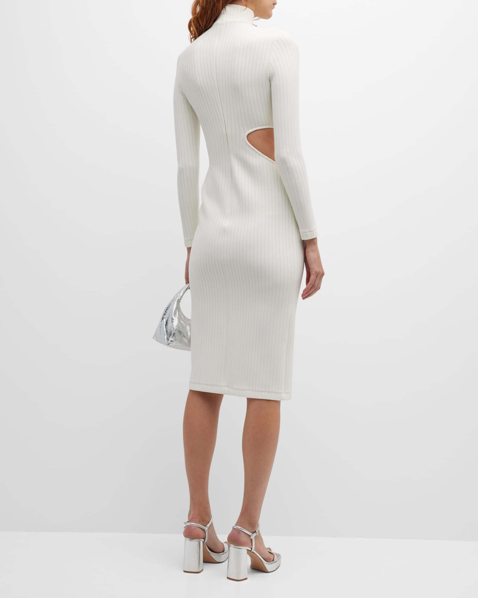 Halpern Turtleneck Cutout Rib Midi Dress | Neiman Marcus