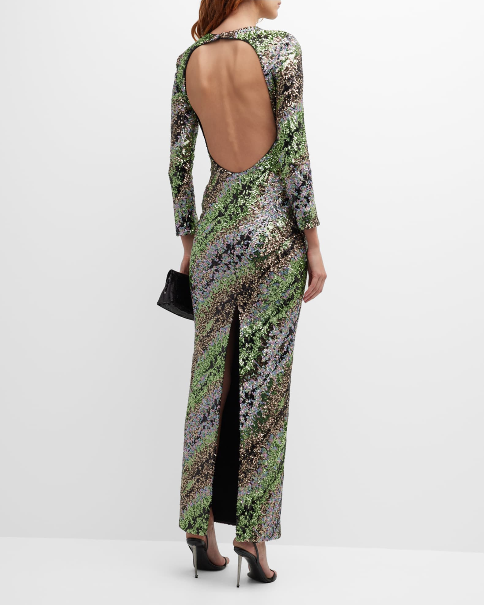 Halpern Open-Back Diagonal Sequin Column Gown | Neiman Marcus