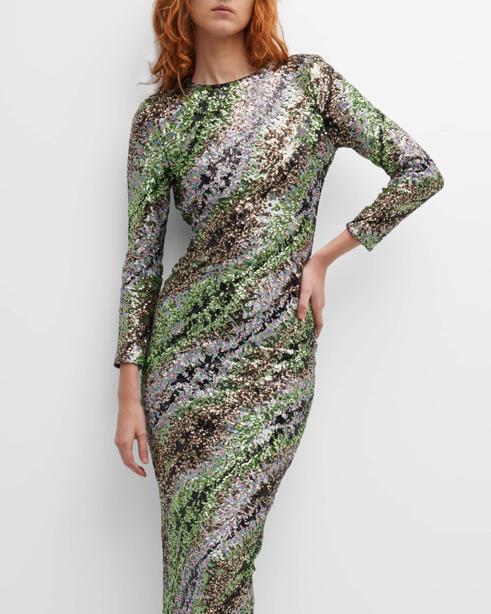 Halpern Open-Back Diagonal Sequin Column Gown | Neiman Marcus