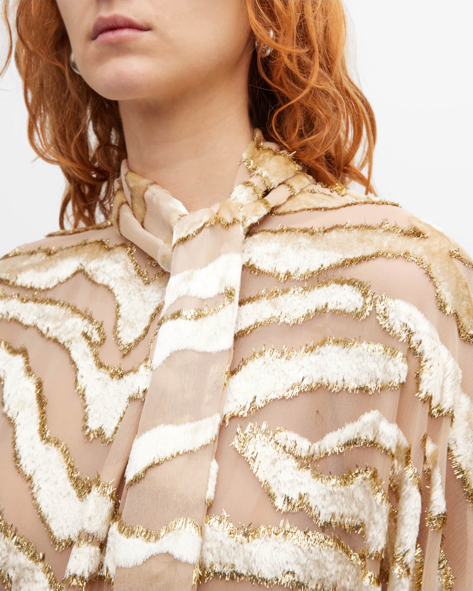 Halpern Animal Sequin Bow-Neck Midi Caftan Dress | Neiman Marcus