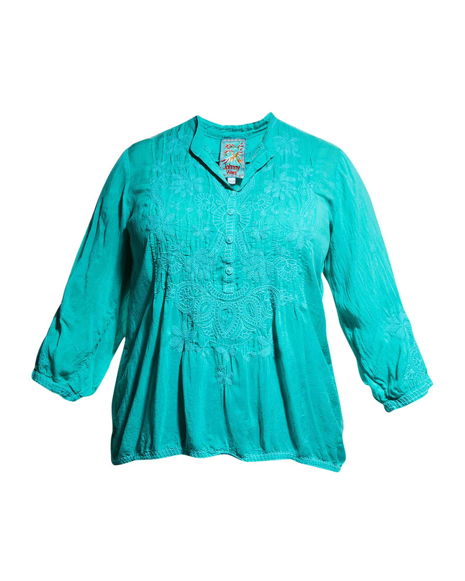 Johnny Was Plus Size Jeta Embroidered Blouse | Neiman Marcus