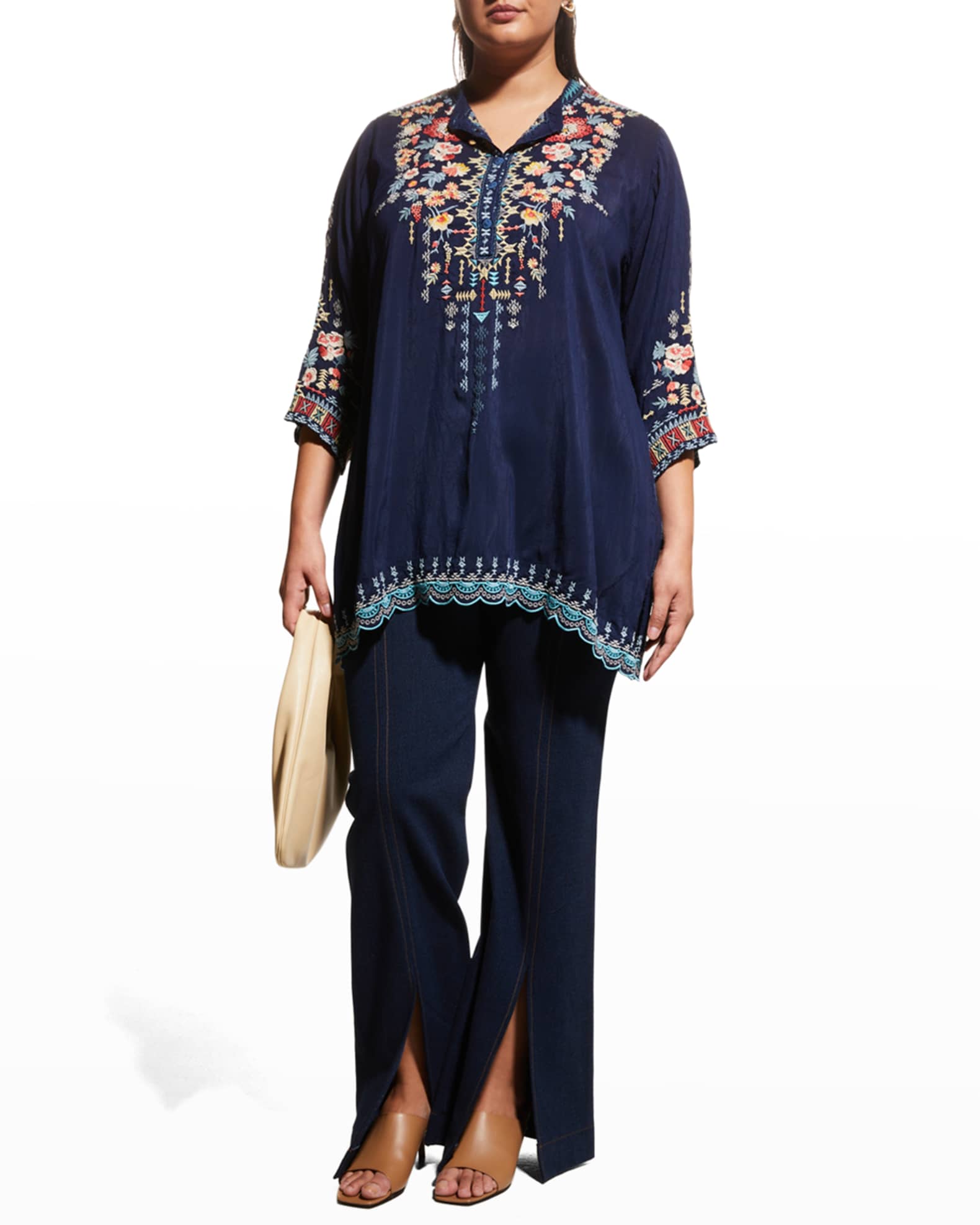 Johnny Was Plus Size Vicenza Floral-Embroidered Tunic | Neiman Marcus