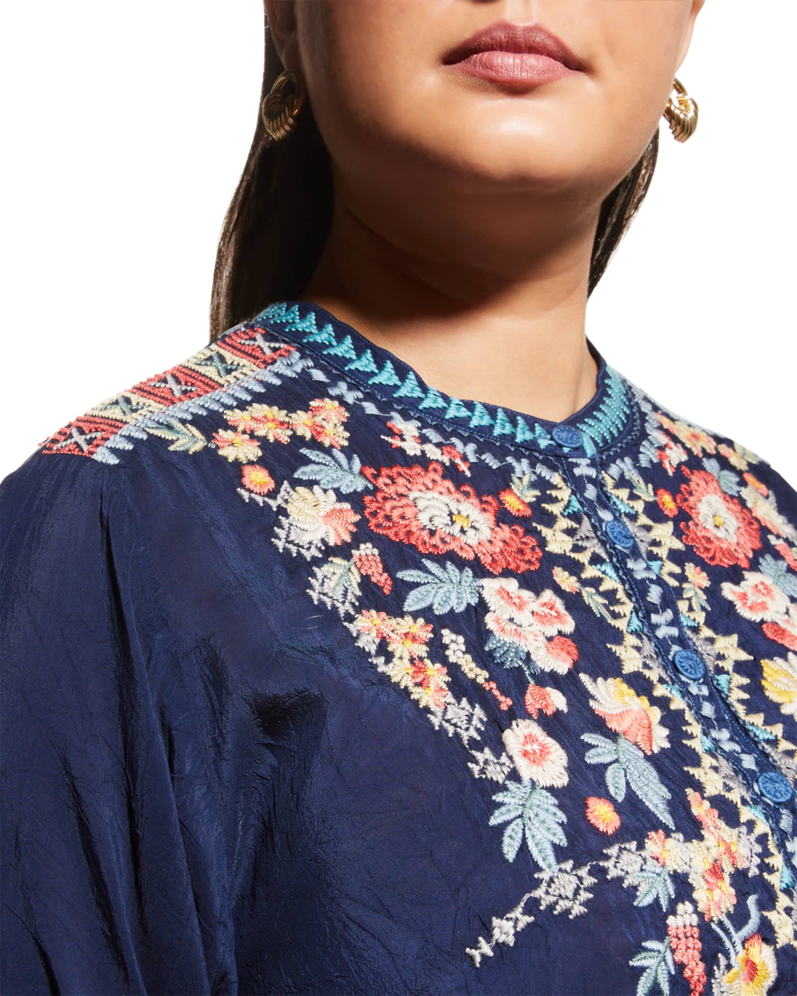 Johnny Was Plus Size Vicenza Floral-Embroidered Tunic | Neiman Marcus