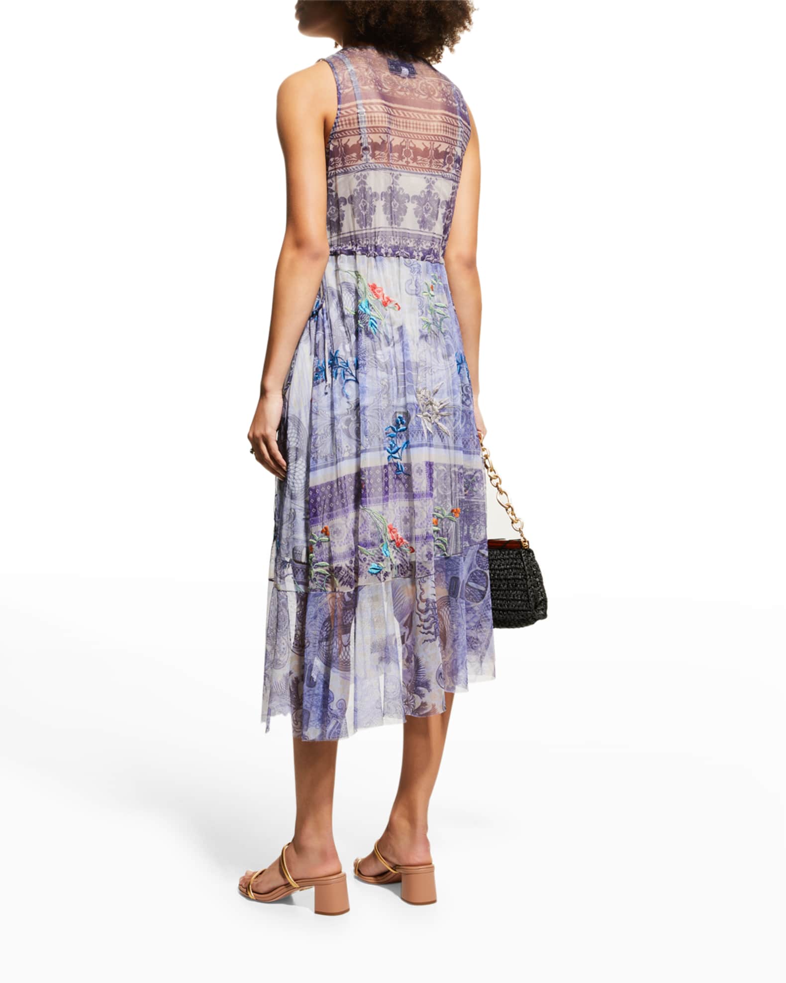 Johnny Was Silvana Floral-Print Mesh Slip Dress | Neiman Marcus