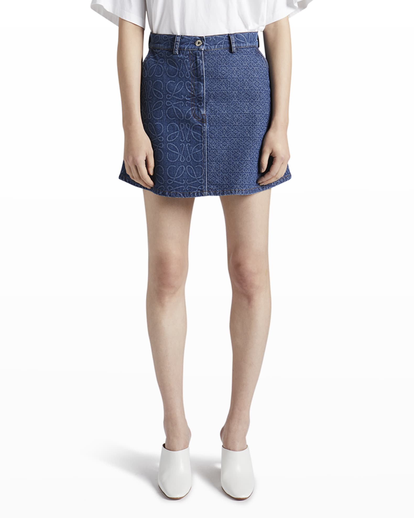 Loewe Anagram Denim Mini Skirt | Neiman Marcus