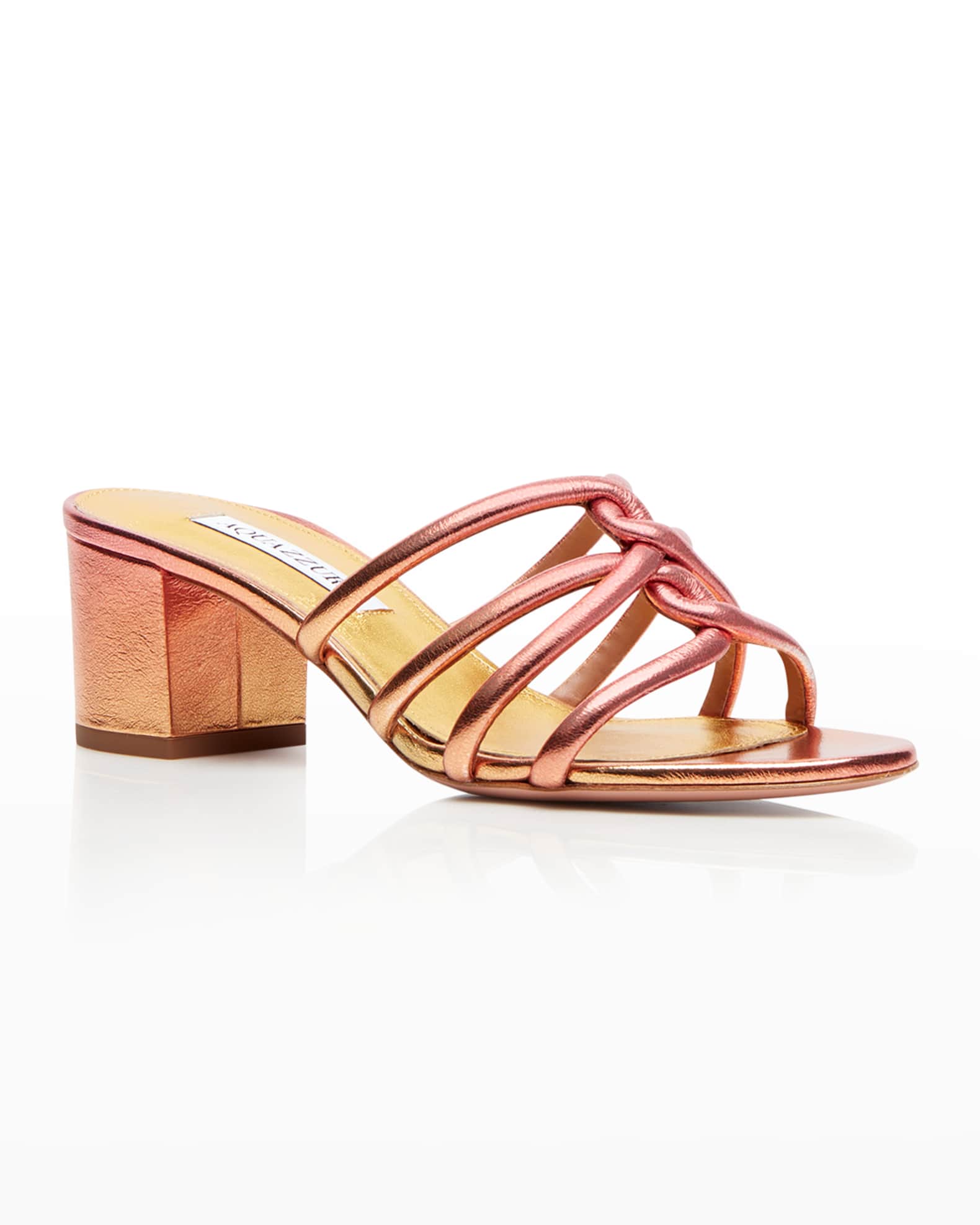 Aquazzura Moon Metallic Caged Slide Sandals | Neiman Marcus