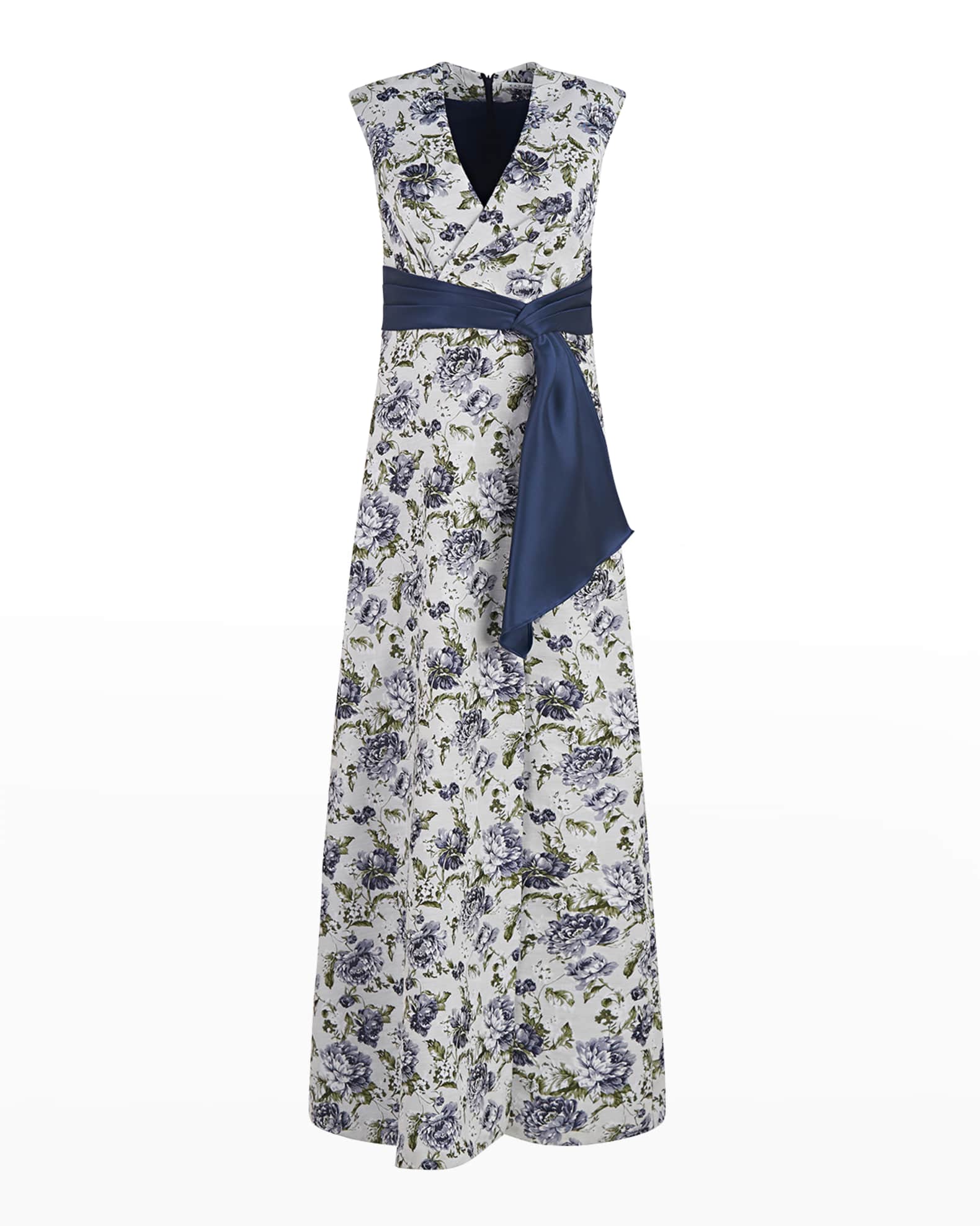 Kay Unger New York Ansley Draped Floral-Print A-Line Gown | Neiman Marcus