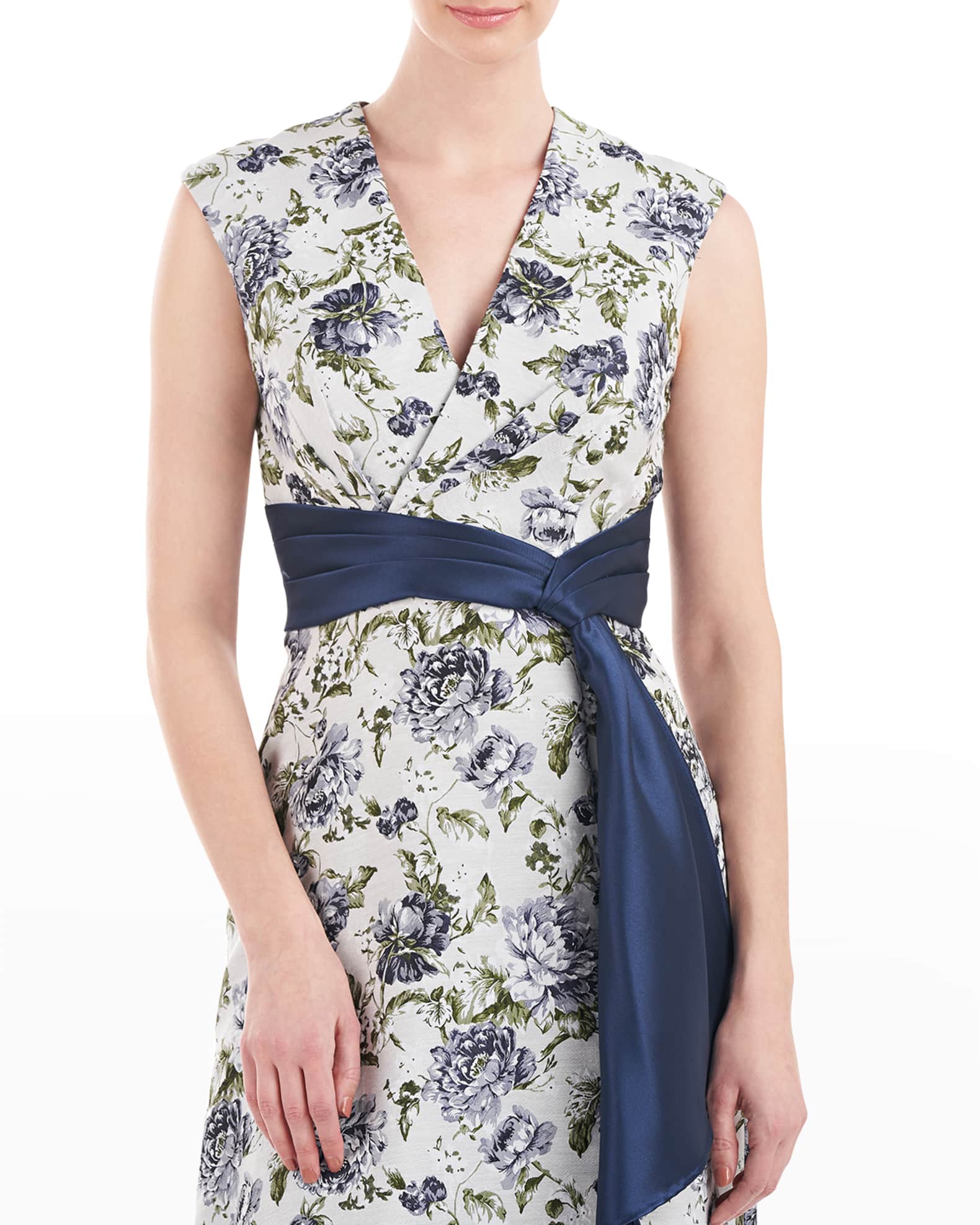 Kay Unger New York Ansley Draped Floral-Print A-Line Gown | Neiman Marcus