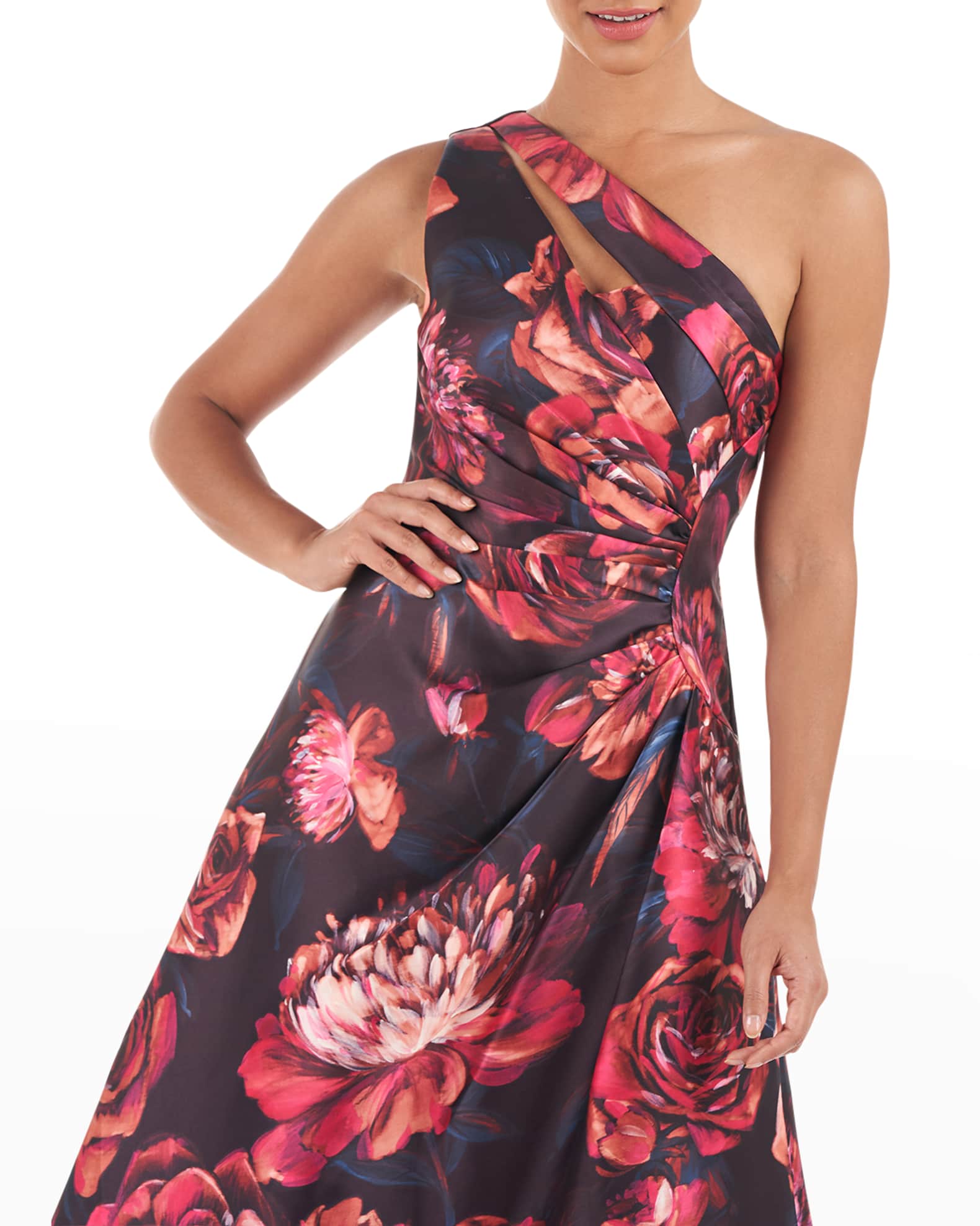 Kay Unger New York Iris Handkerchief One-Shoulder Midi Dress | Neiman ...