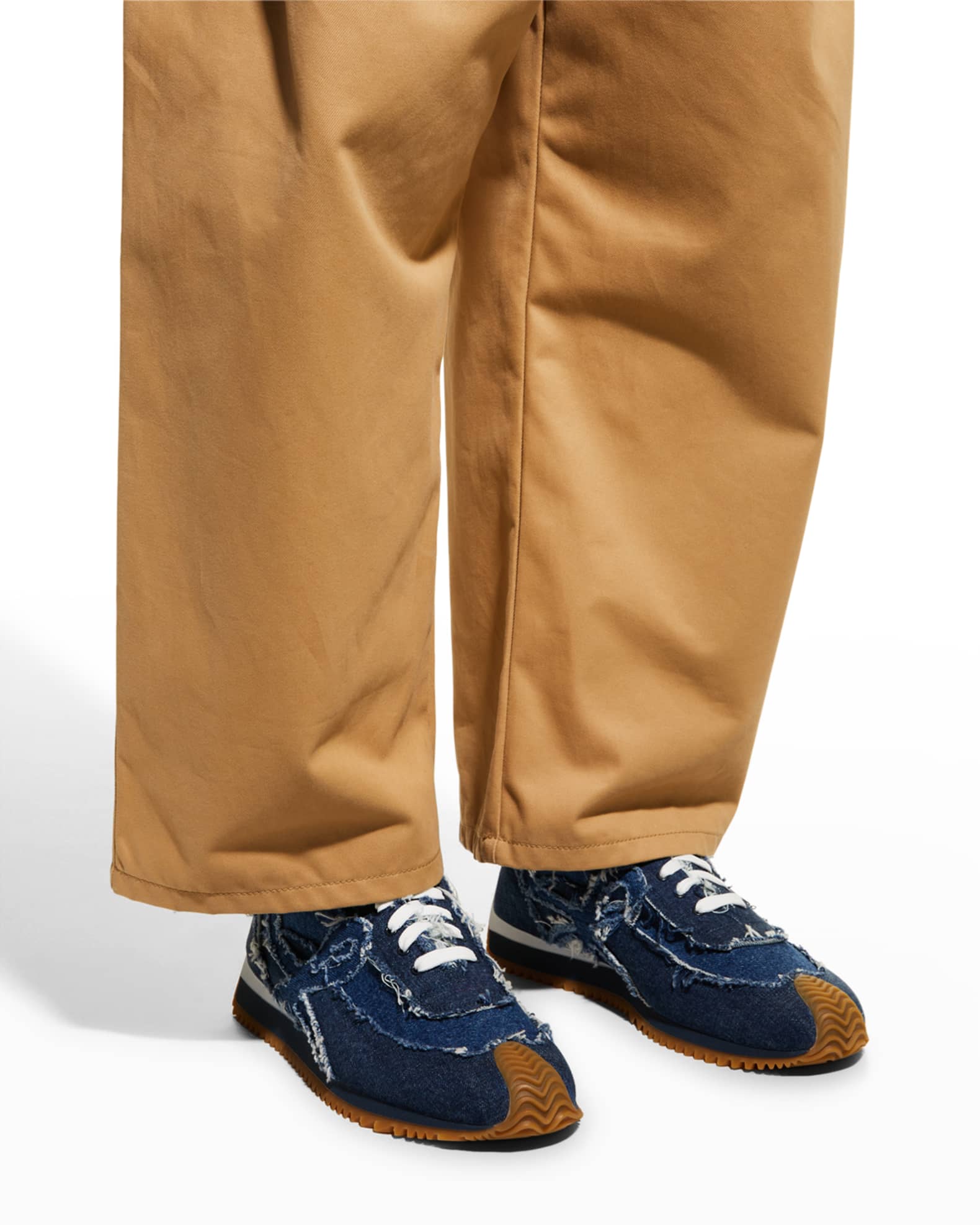 Loewe Men's Flow Runner Extended Sole Denim Sneakers | Neiman Marcus