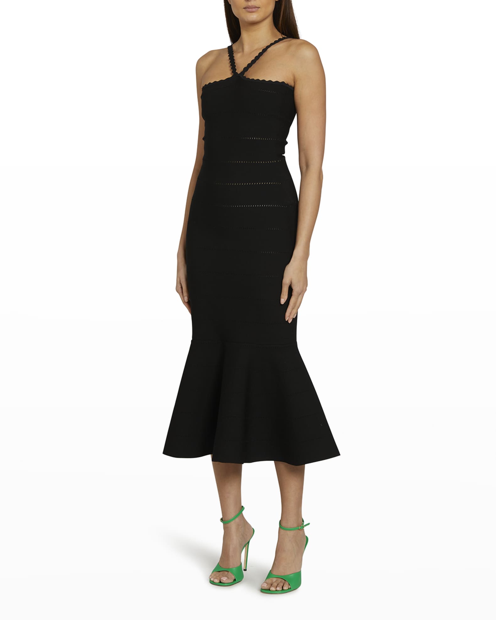 Victoria Beckham Scalloped-Strap Flare Midi Dress | Neiman Marcus