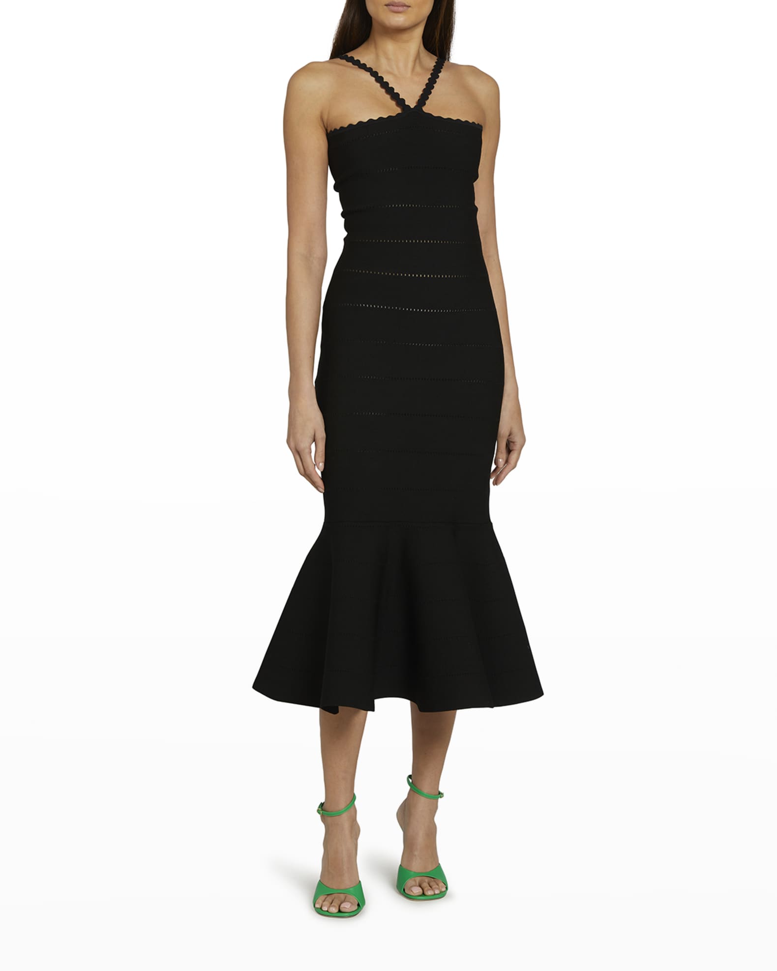 Victoria Beckham Scalloped-Strap Flare Midi Dress | Neiman Marcus