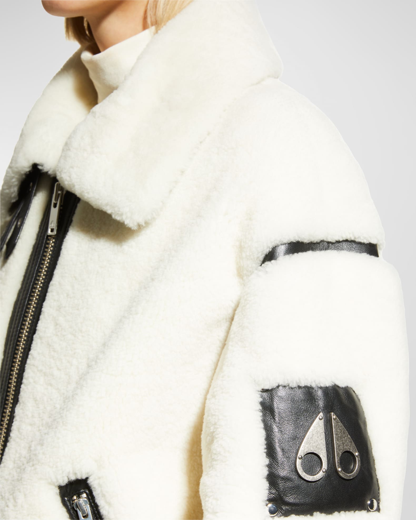 Moose Knuckles Golden Prairie Shearling Moto Jacket | Neiman Marcus