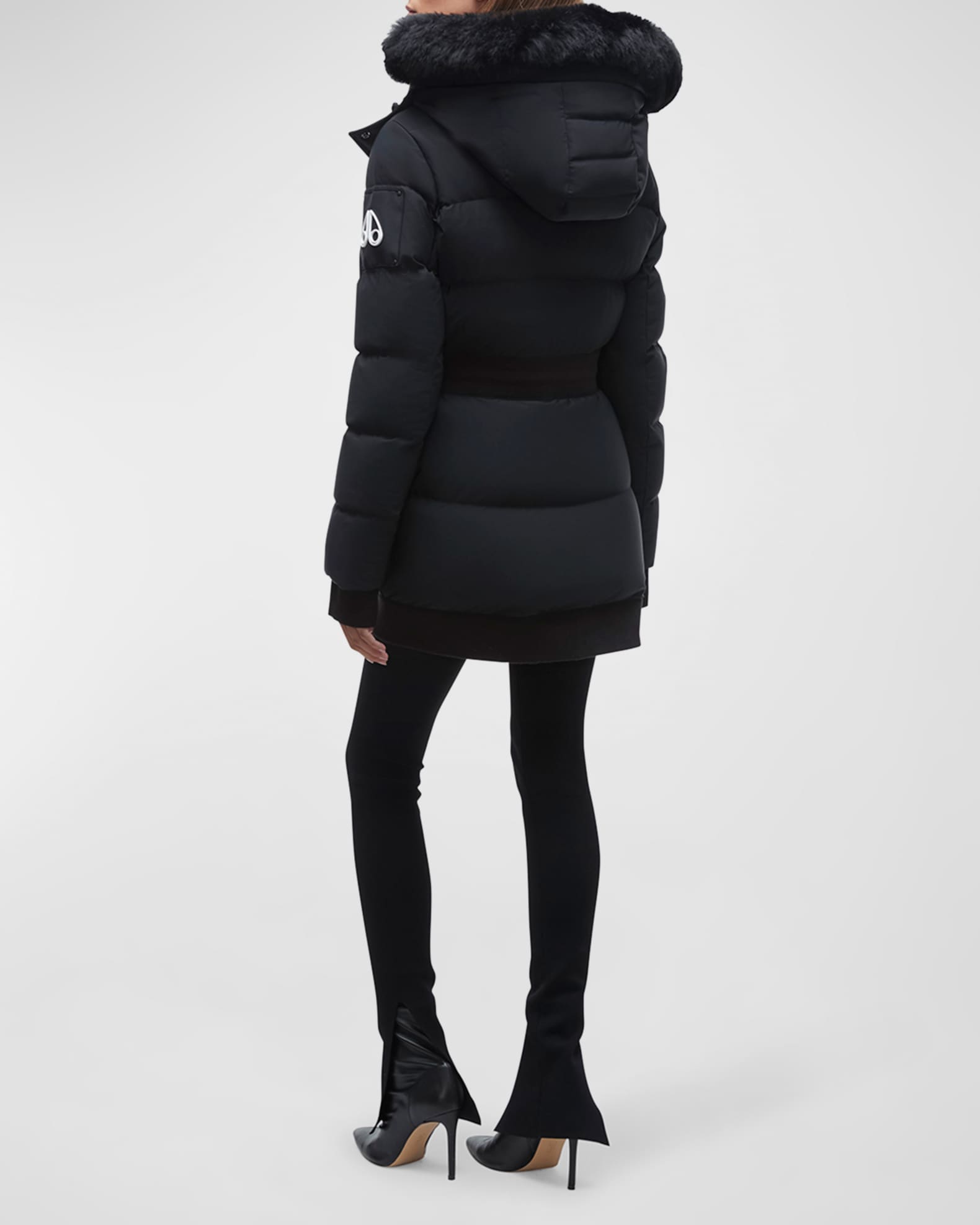 Moose Knuckles Cambria Cinched Puffer Jacket w/ Shearling Trim | Neiman ...