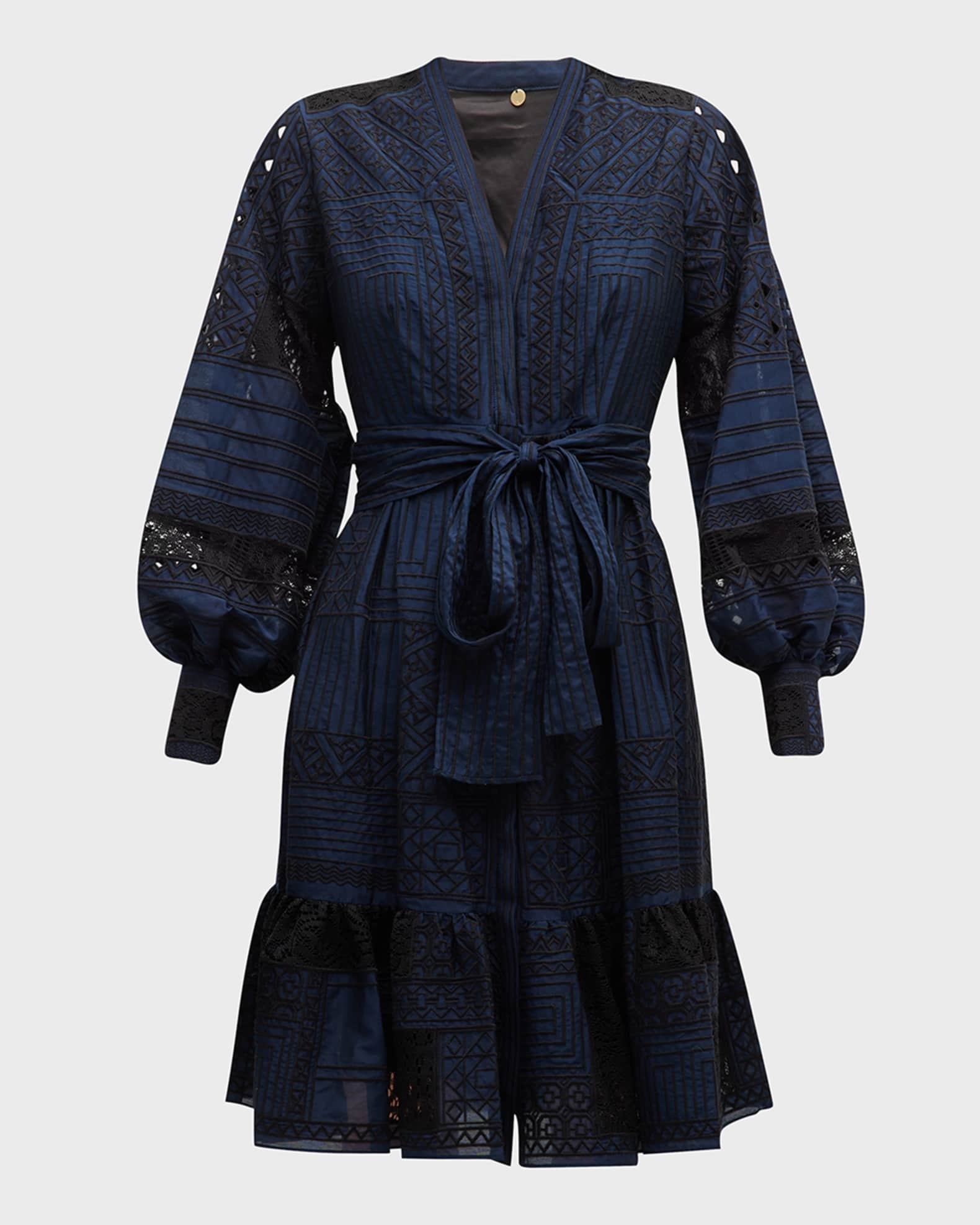 Kobi Halperin Joanie Embroidered Bishop-Sleeve Dress | Neiman Marcus