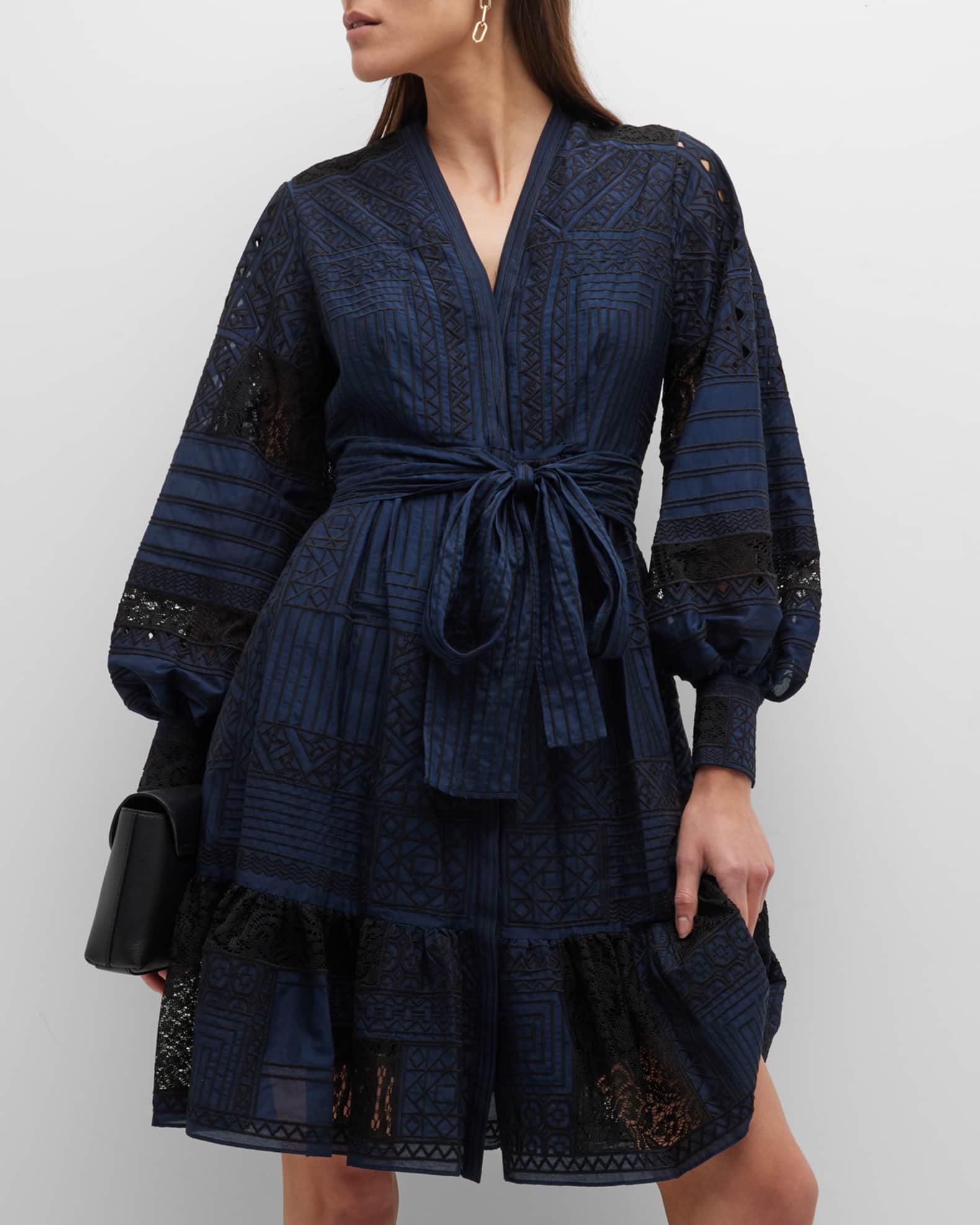 Kobi Halperin Joanie Embroidered Bishop-Sleeve Dress | Neiman Marcus