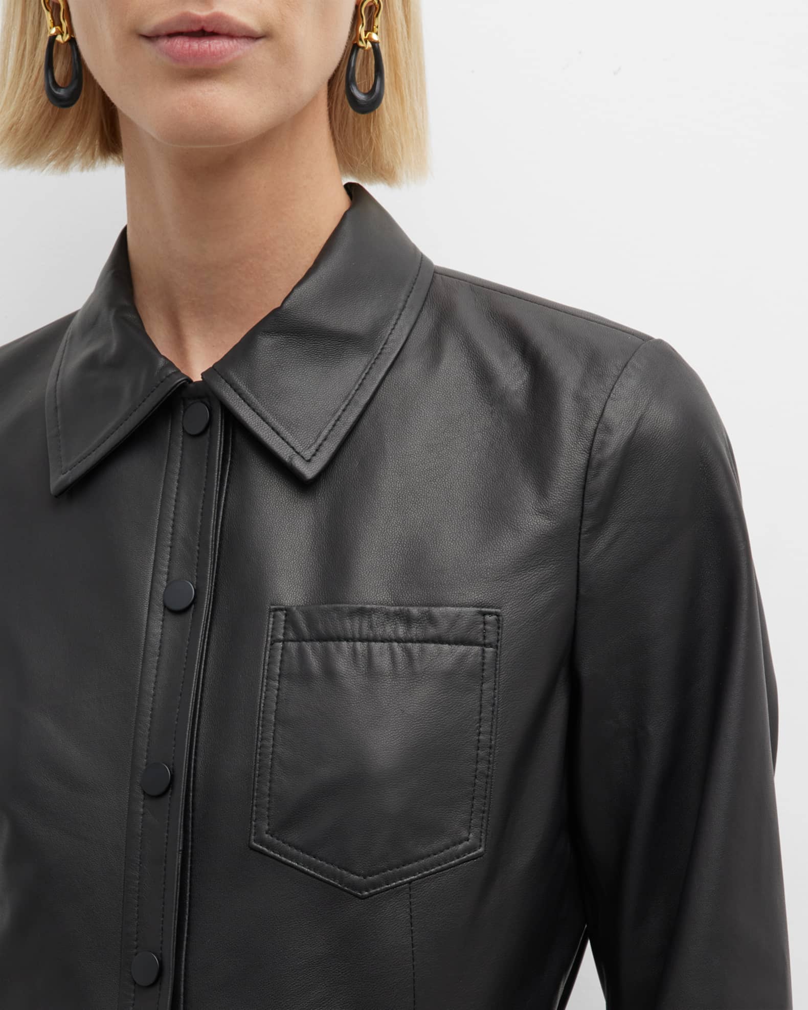 Jason Wu Long-Sleeve Leather Mini Shirtdress | Neiman Marcus