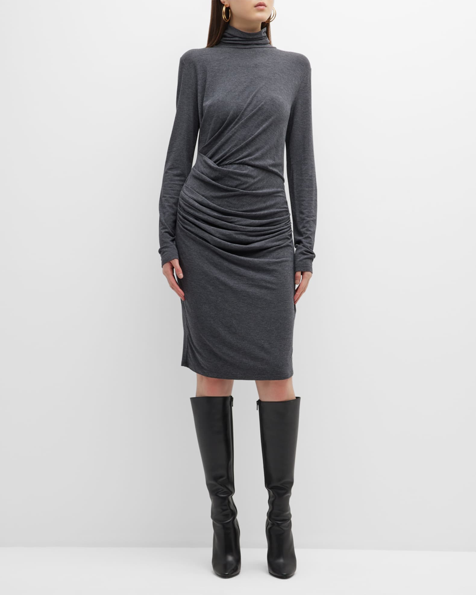 Marella Igloo Ruched Turtleneck Midi Dress | Neiman Marcus