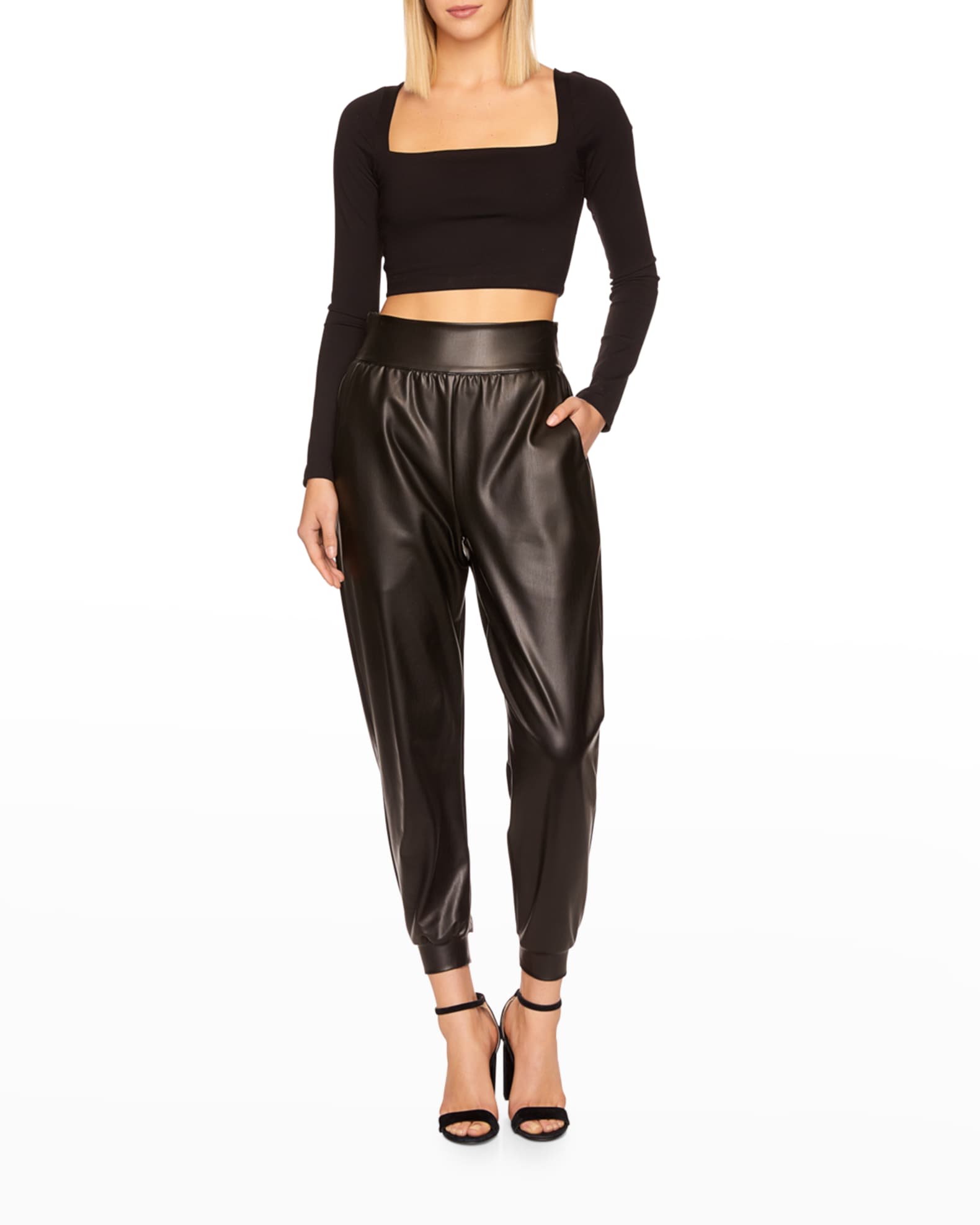 Susana Monaco Faux-Leather Jogger Pants | Neiman Marcus