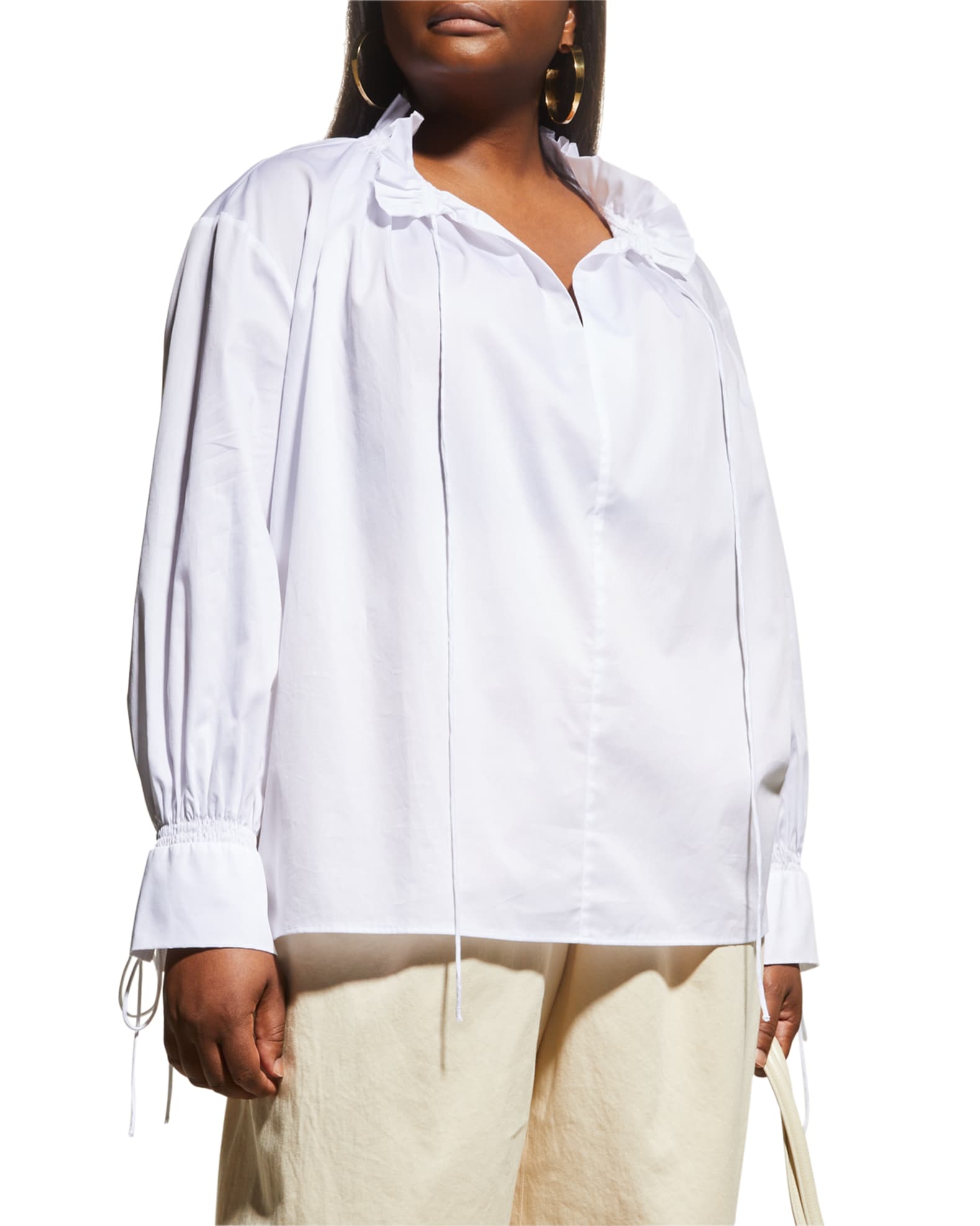 Harshman Plus Size Audrey Ruched High Neck Blouse Neiman Marcus