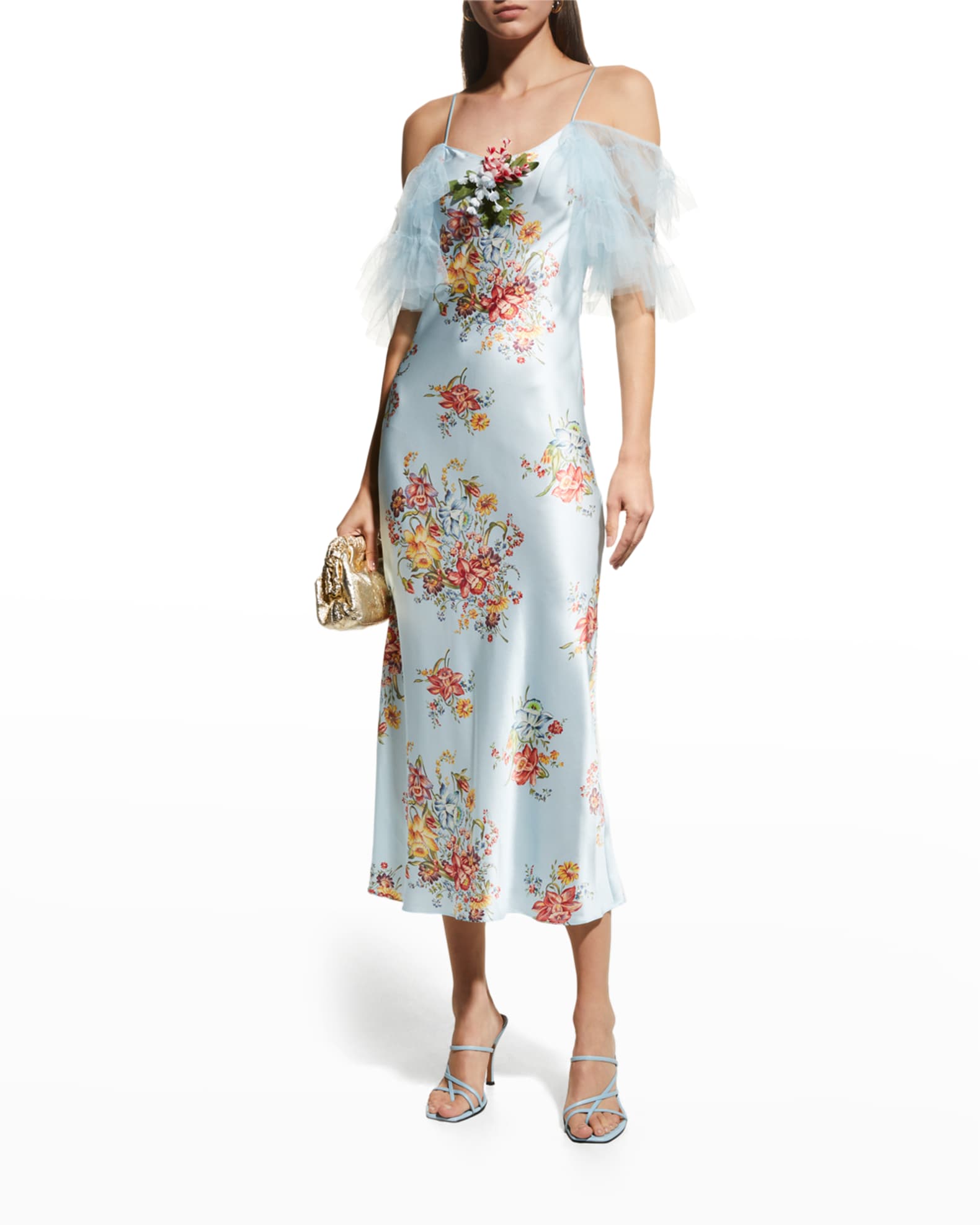 Rodarte Floral Printed Slip Midi Dress | Neiman Marcus
