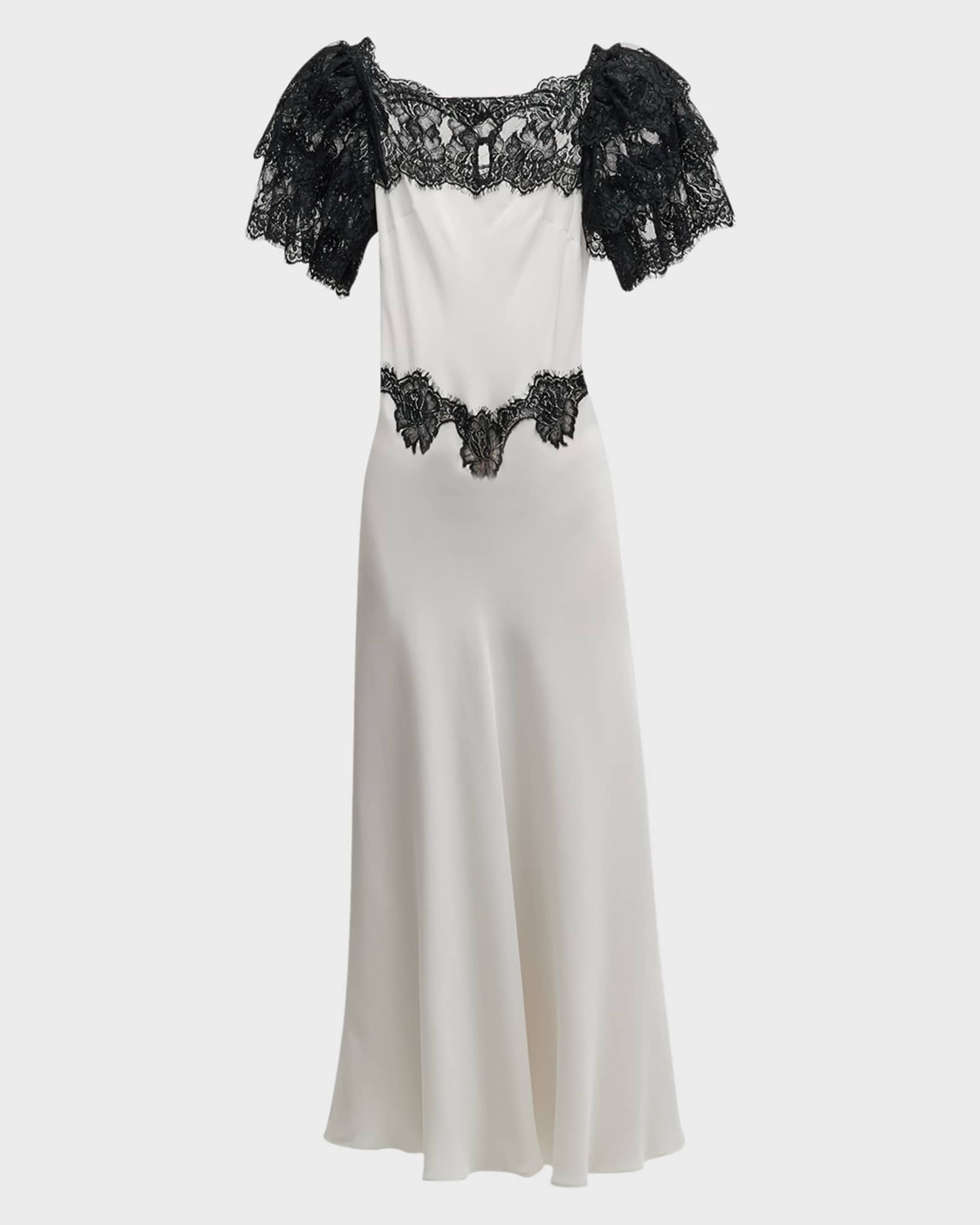 Rodarte Silk Crepe Dress With Black Rose Lace Details | Neiman Marcus