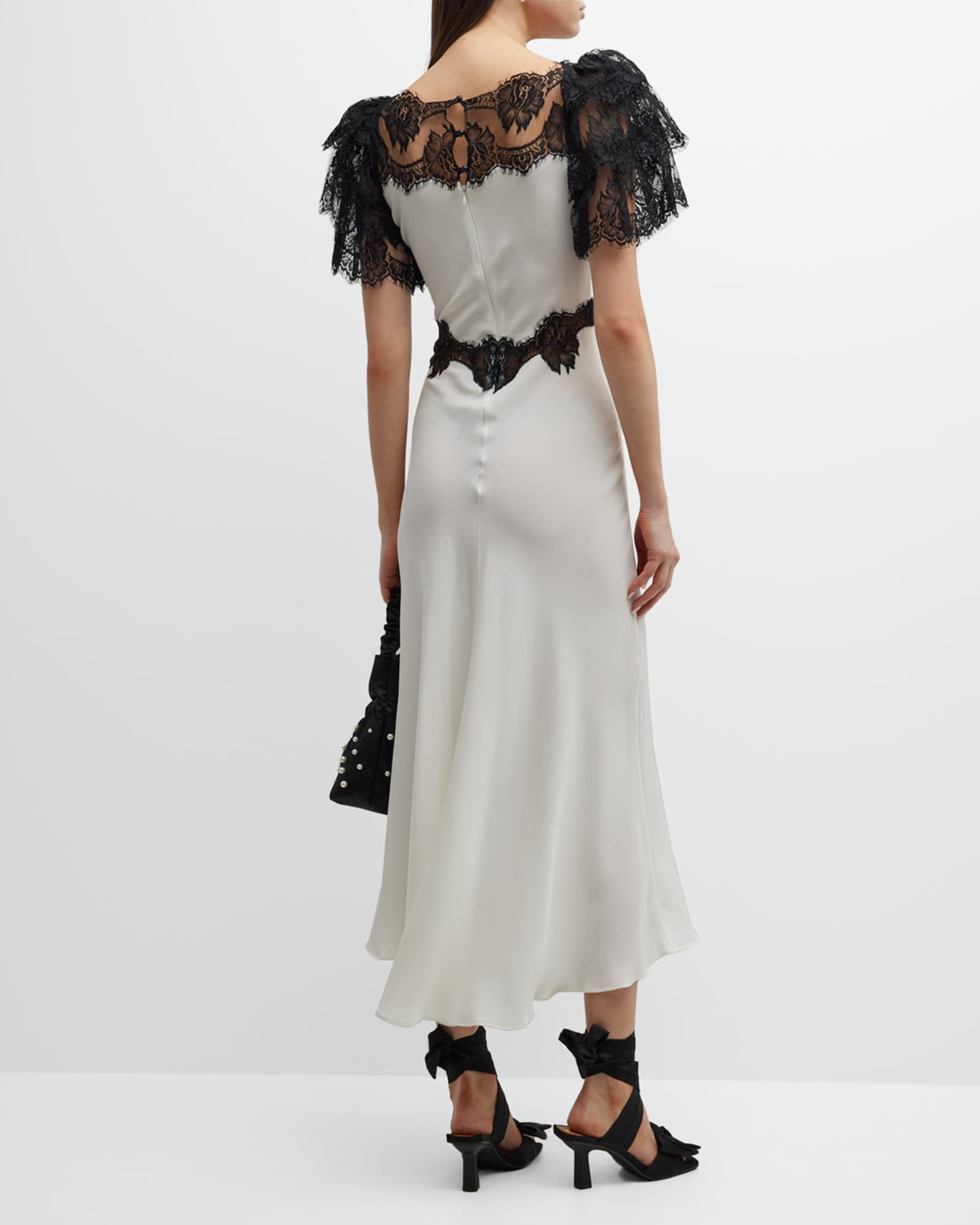 Rodarte Silk Crepe Dress With Black Rose Lace Details | Neiman Marcus