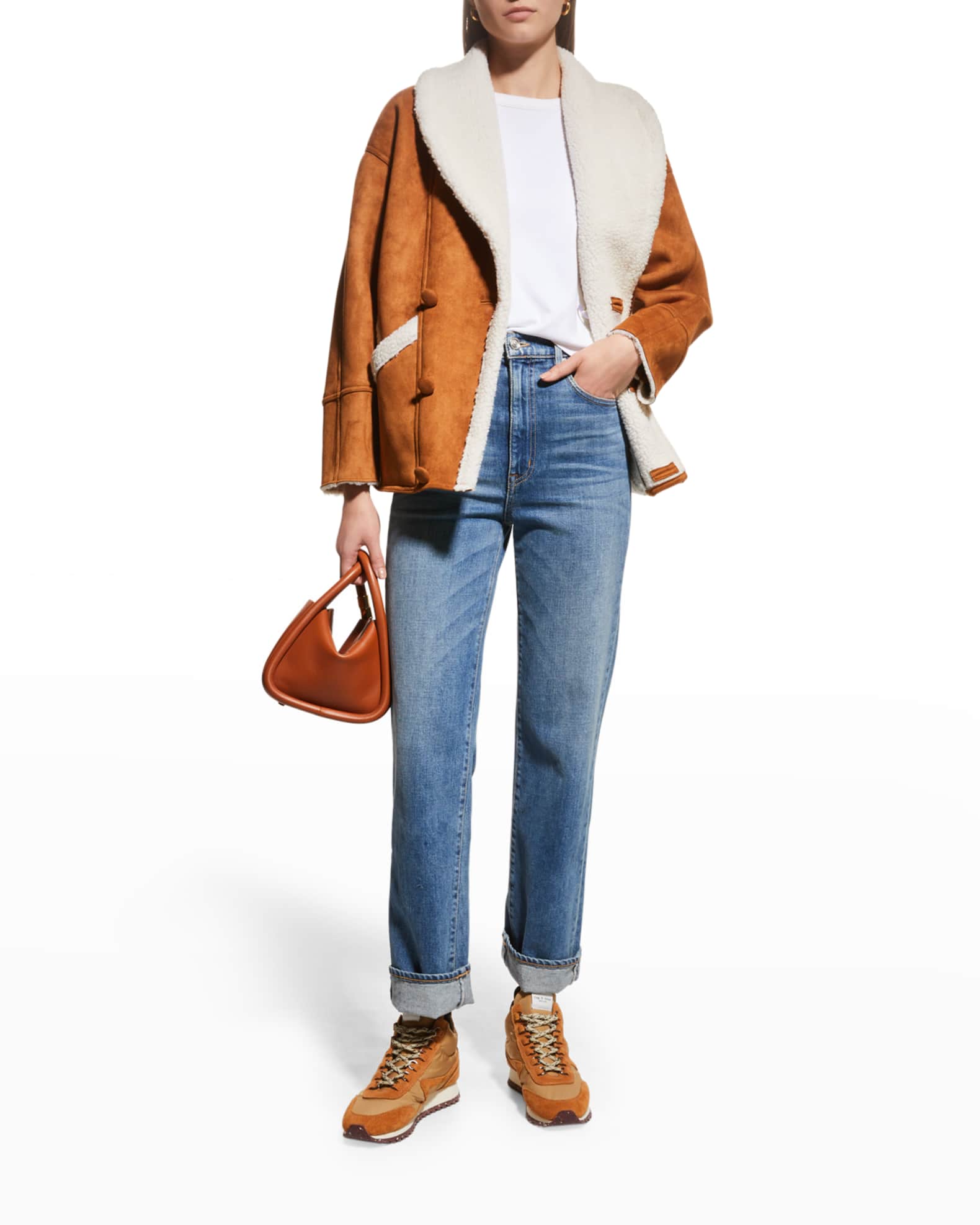 MOTHER The Brrly Faux Suede and Sherpa Coat | Neiman Marcus