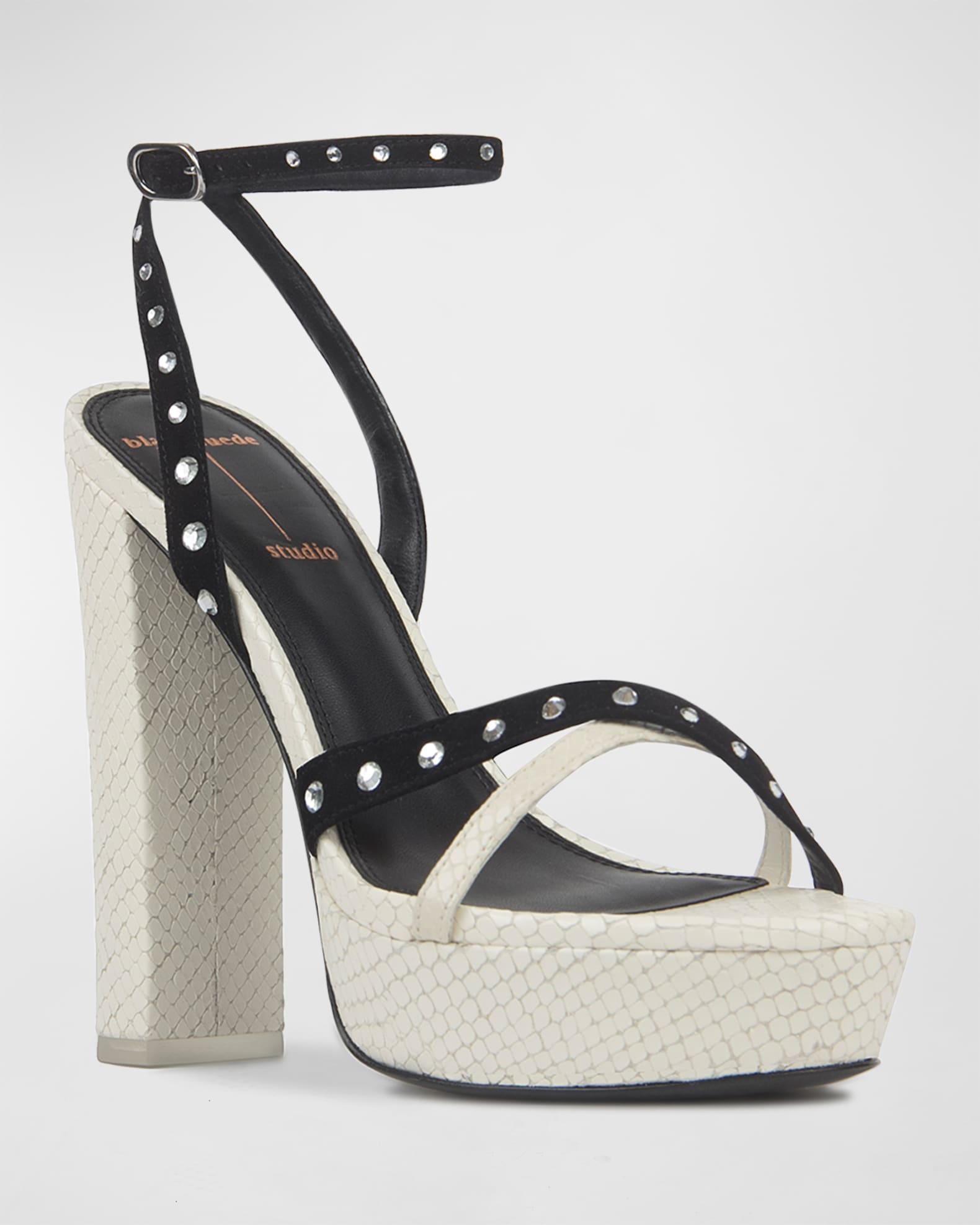 Black Suede Studio x Caroline Alina Crystal Stud Platform Sandals ...